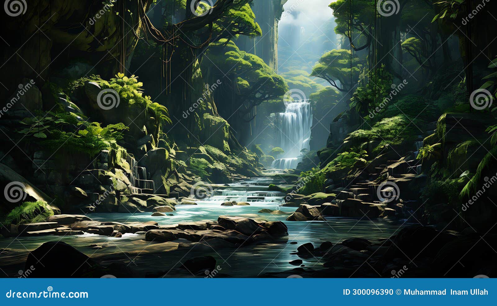 Discovering a Hidden Waterfall in a Secluded Forest, Adventurous Scene ...