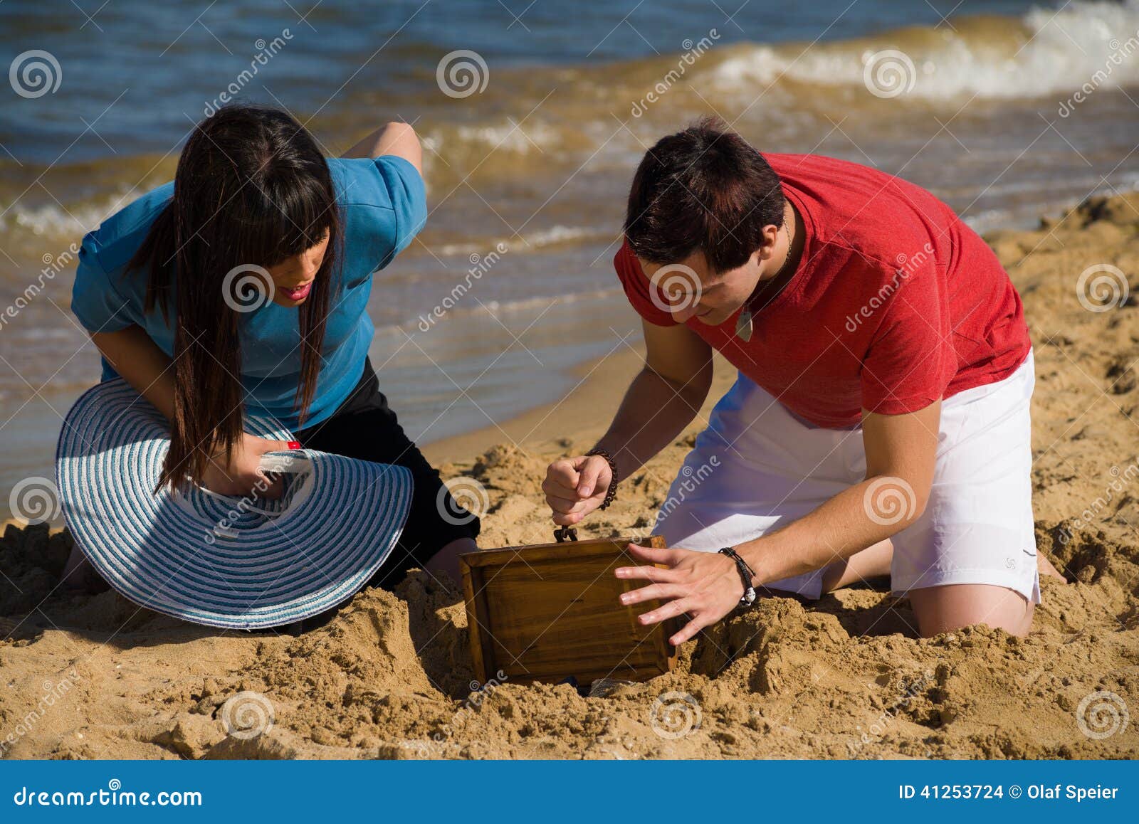 Discovering a treasure stock photo. Image of beach, case - 41253724