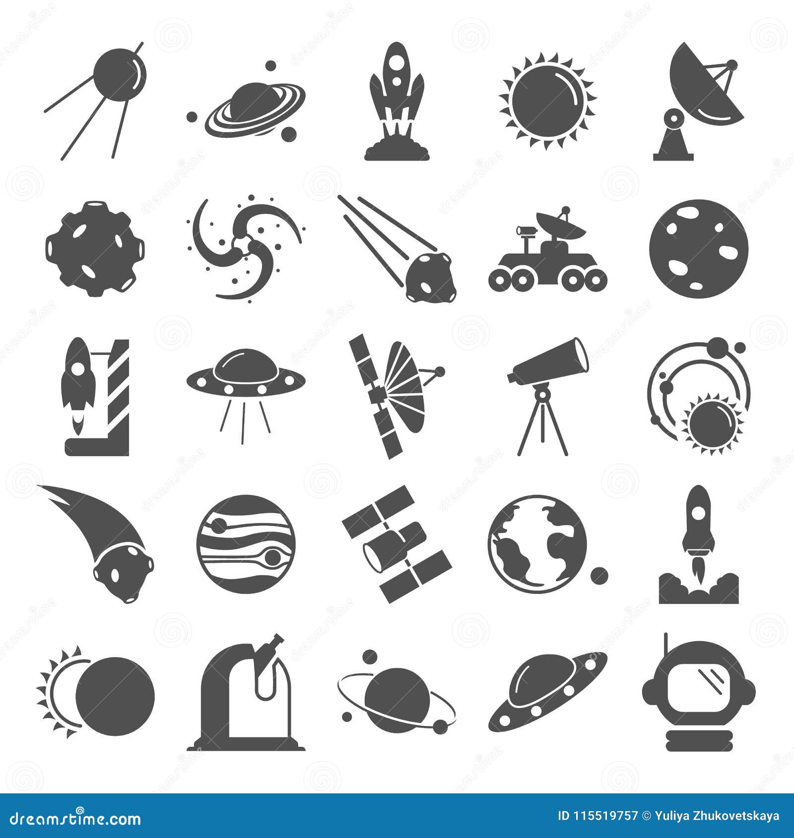 The Discovery and Exploration of Space Simple Icons Set Stock ...