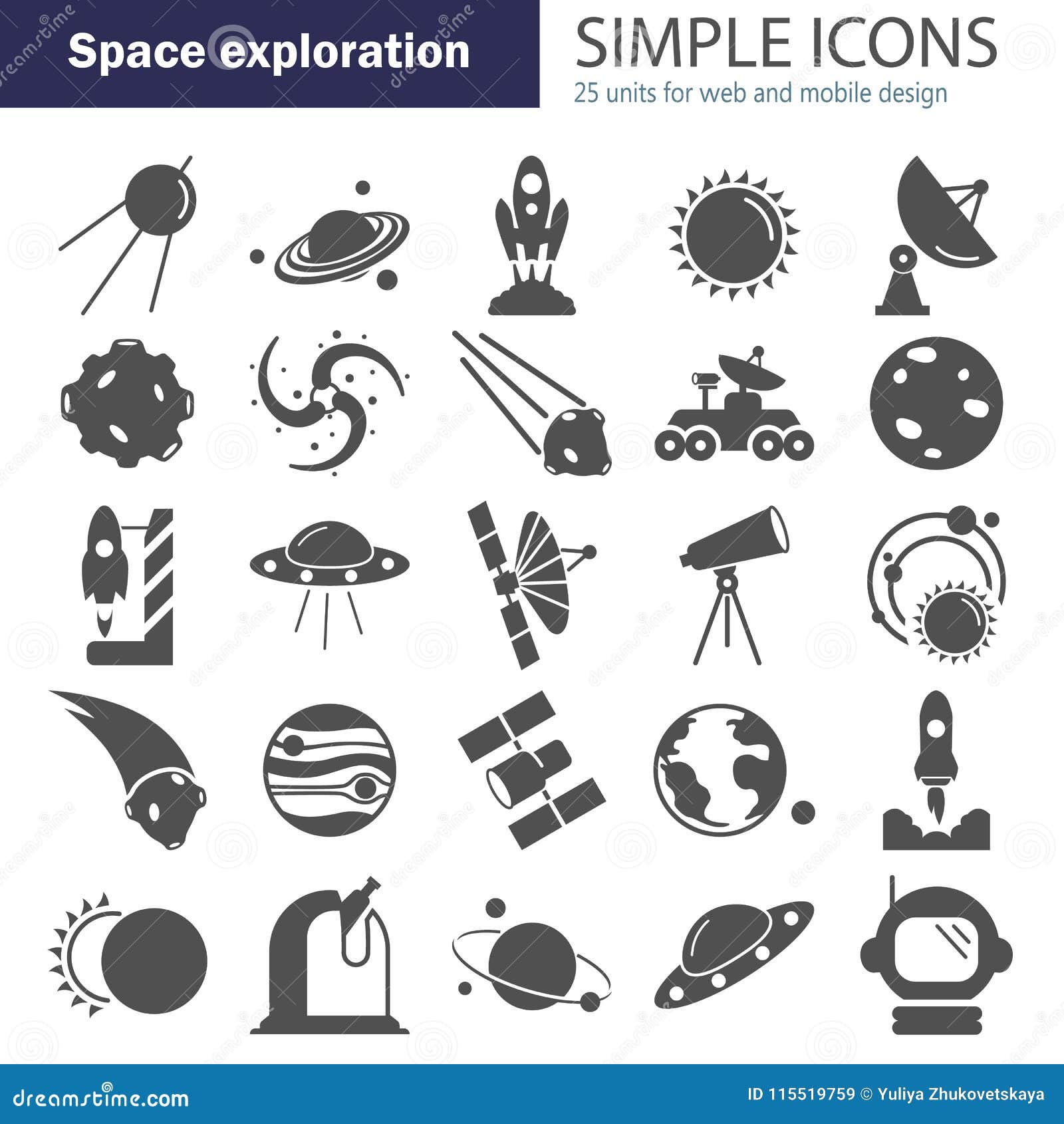 The Discovery and Exploration of Space Simple Icons Set Stock ...