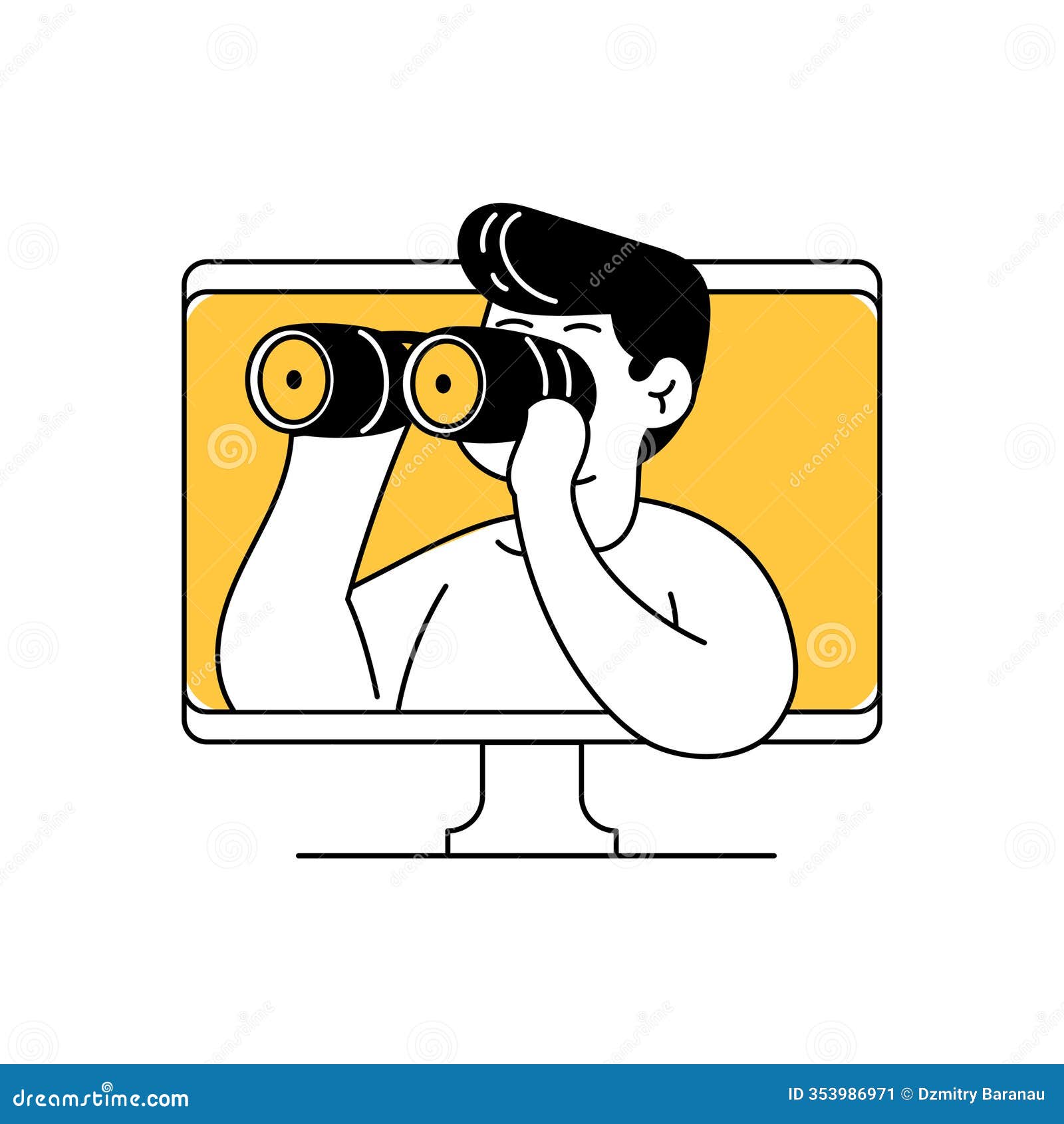 Discovery and Looking Forward with Binoculars. Cartoon People Observe ...