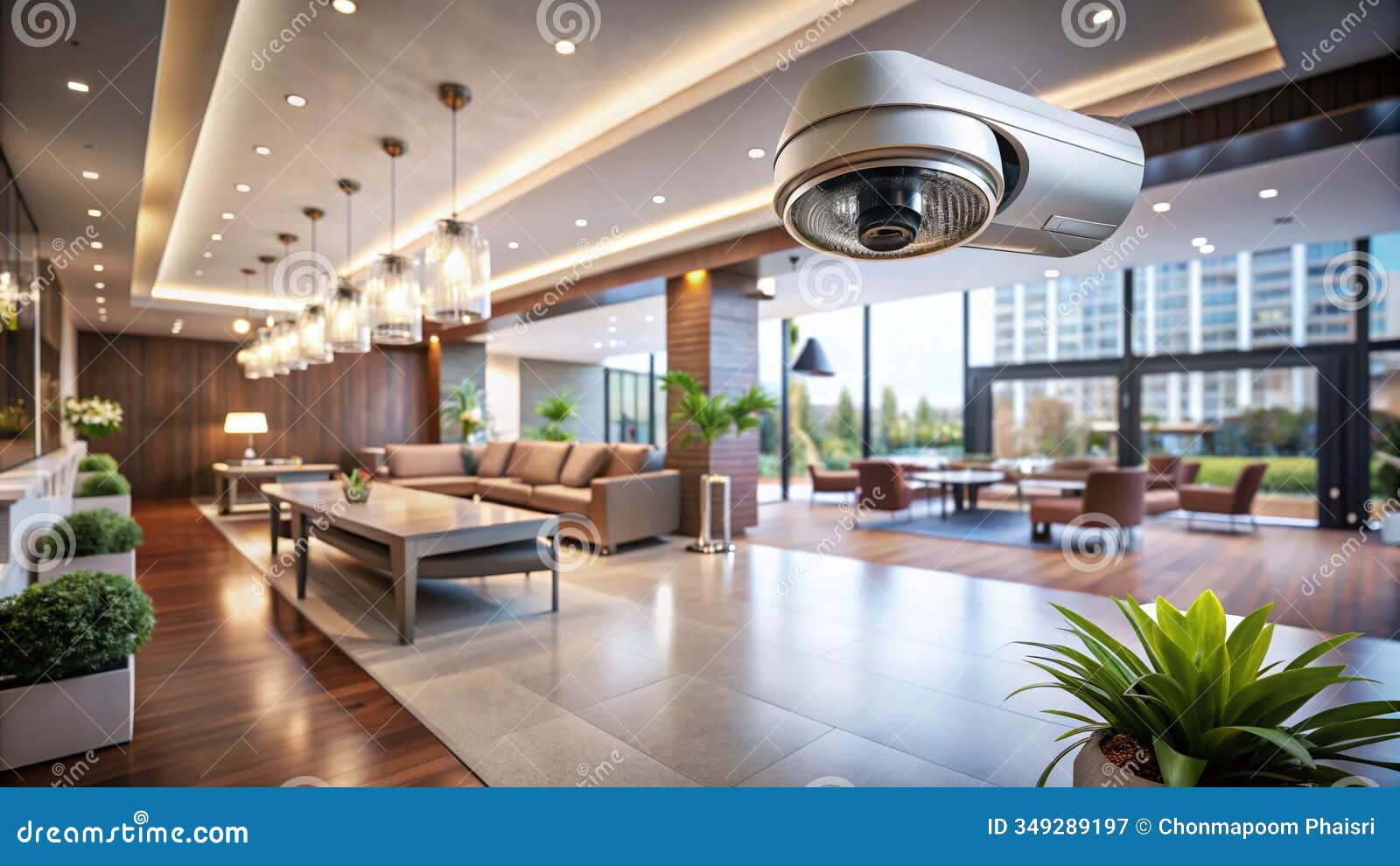Discreet Security in a Modern Hotel Lobby Stylish Surveillance Camera ...