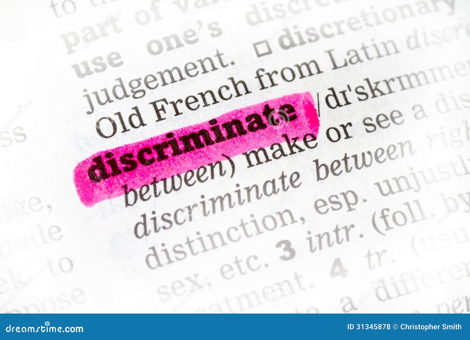 Discriminate Dictionary Definition Stock Photo - Image of page, text ...
