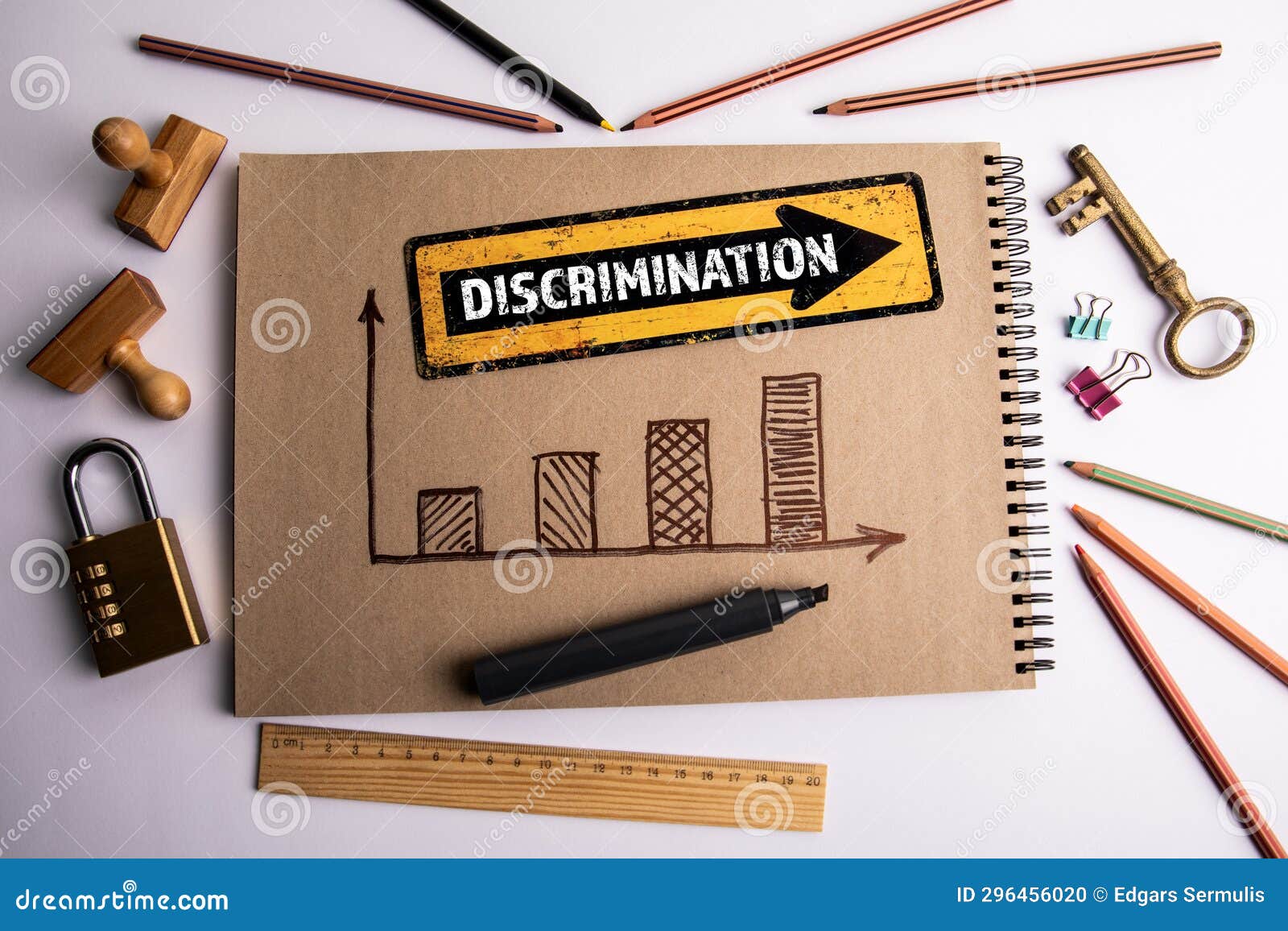 Discrimination Concept. Direction Arrow and Chart on Office Desk Stock ...