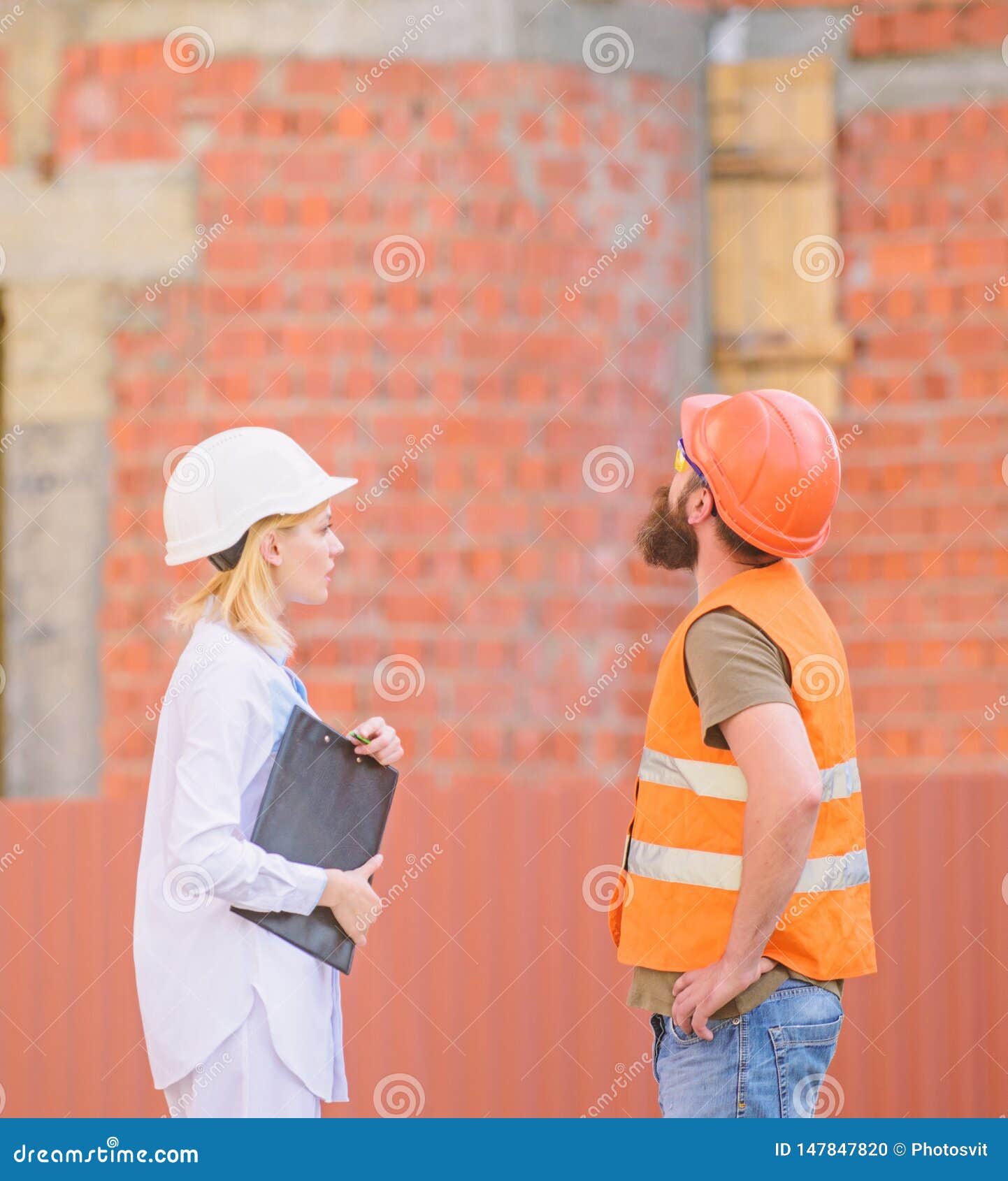 Discuss Progress Plan. Construction Industry Concept Stock Photo ...