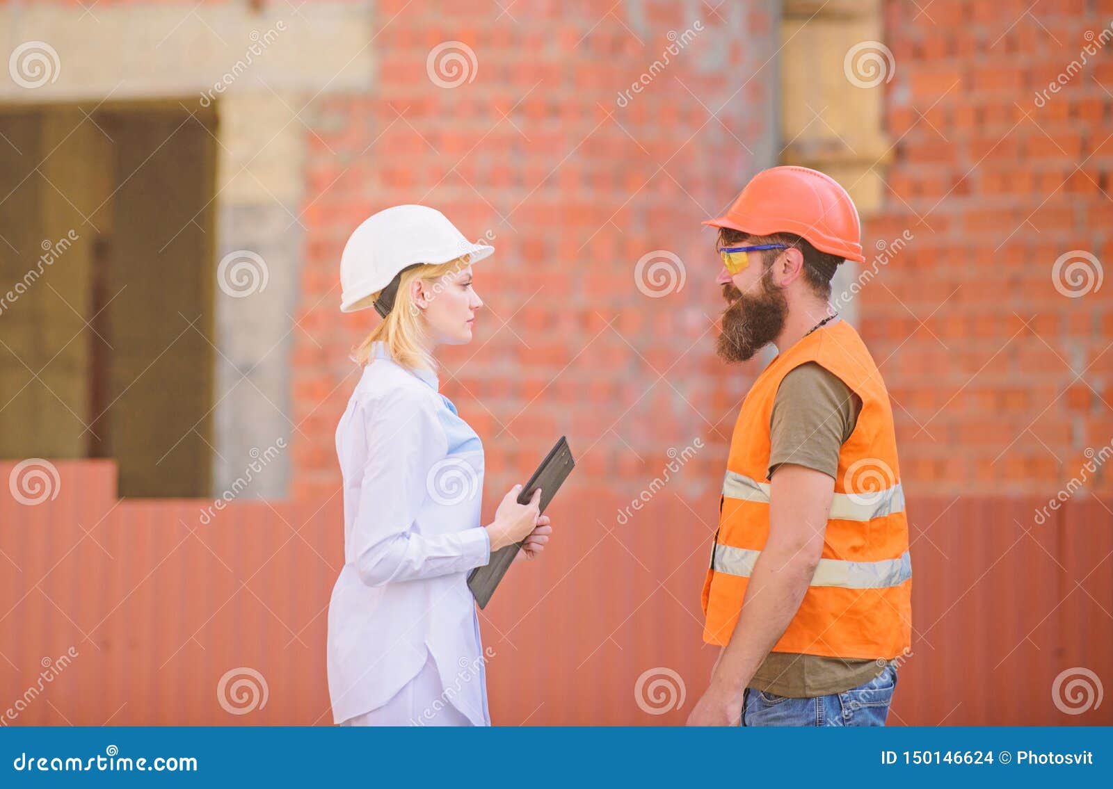 Discuss Progress Plan. Construction Industry Concept Stock Photo ...