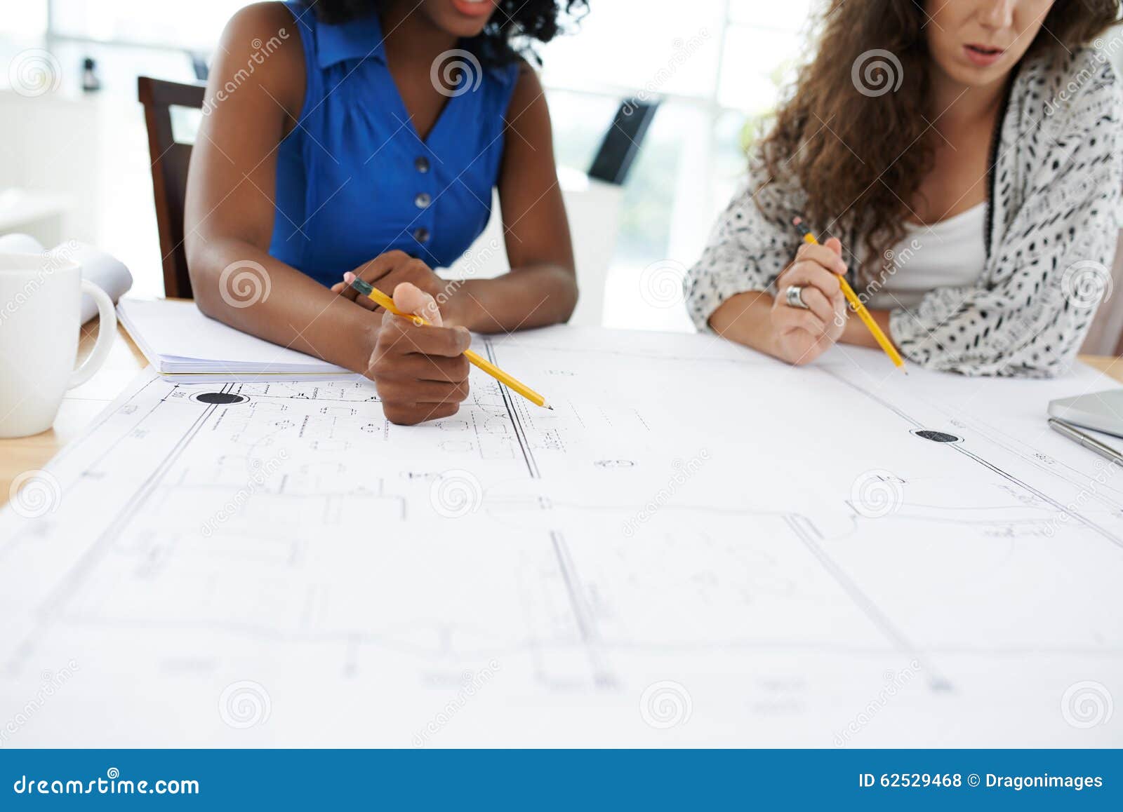 Discussing blueprint stock photo. Image of manager, lady - 62529468