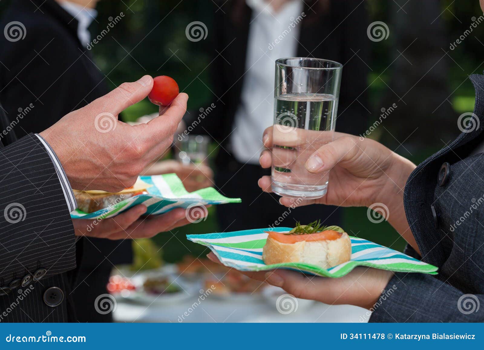 Discussing Business People with Snacks Stock Photo - Image of colleague ...
