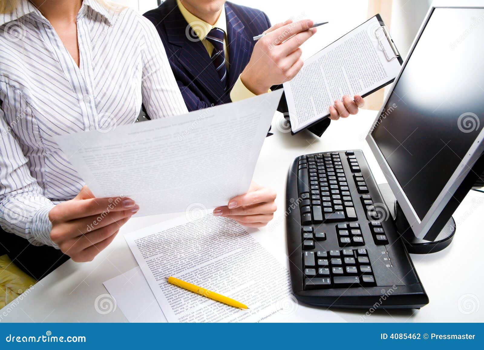 Discussing documents stock photo. Image of finance, equipment - 4085462