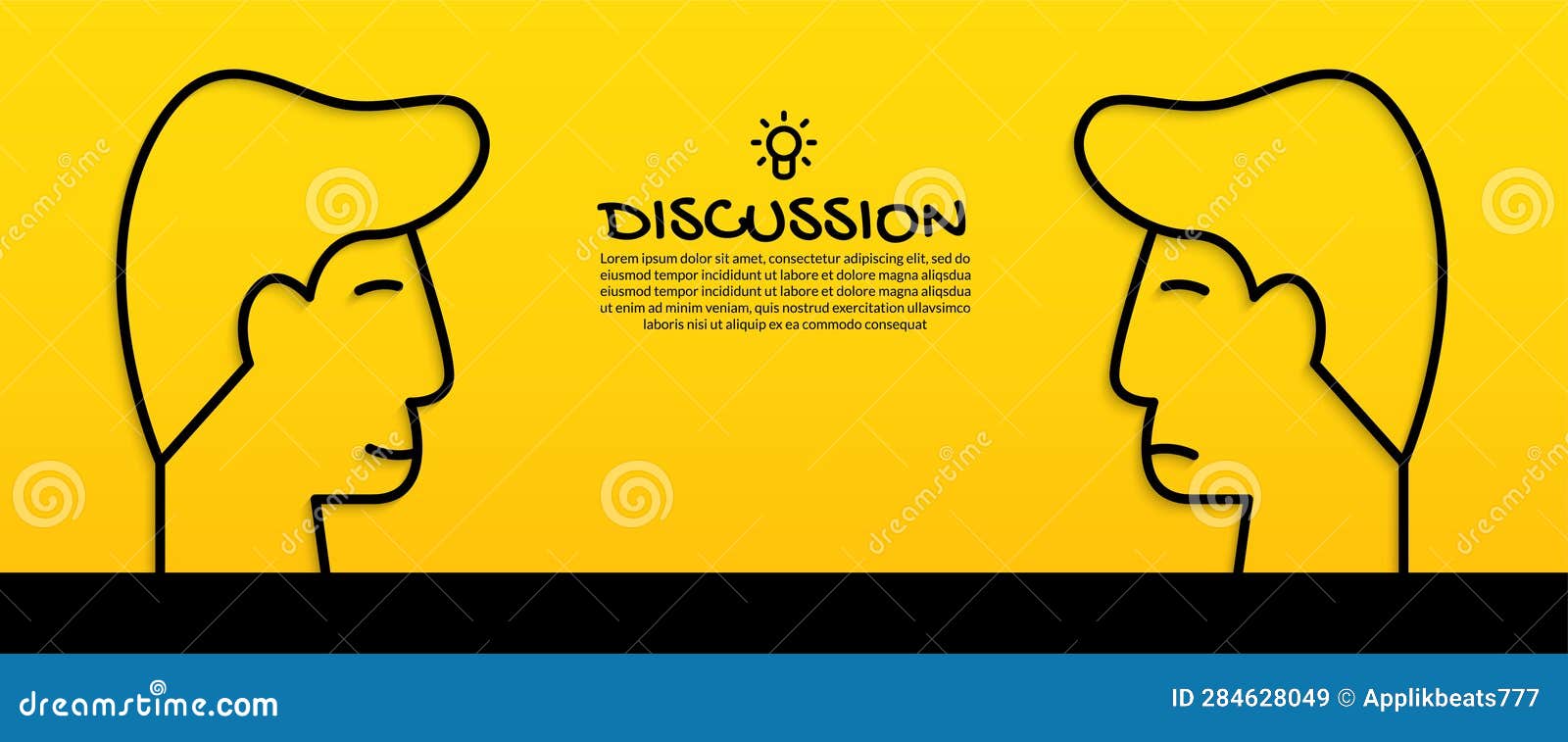 Discussing Idea Concept with Two Human Heads on Yellow Background Stock ...