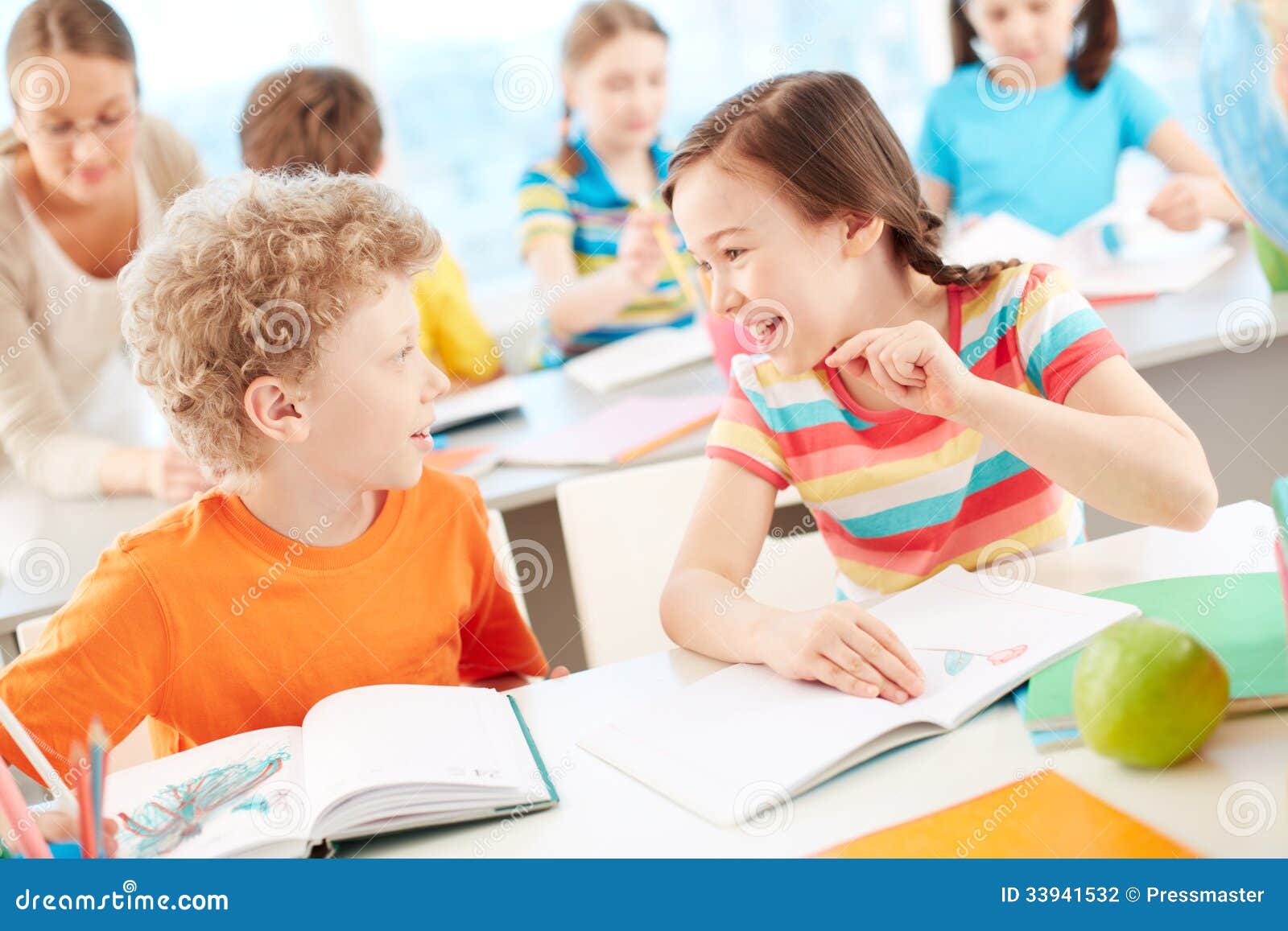 Discussing ideas stock photo. Image of classroom, friendly - 33941532