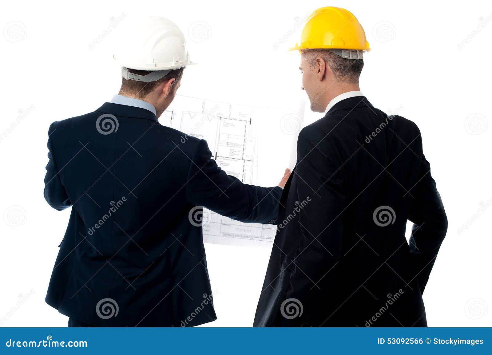 Discussing Male Engineers from Back Stock Photo - Image of building ...