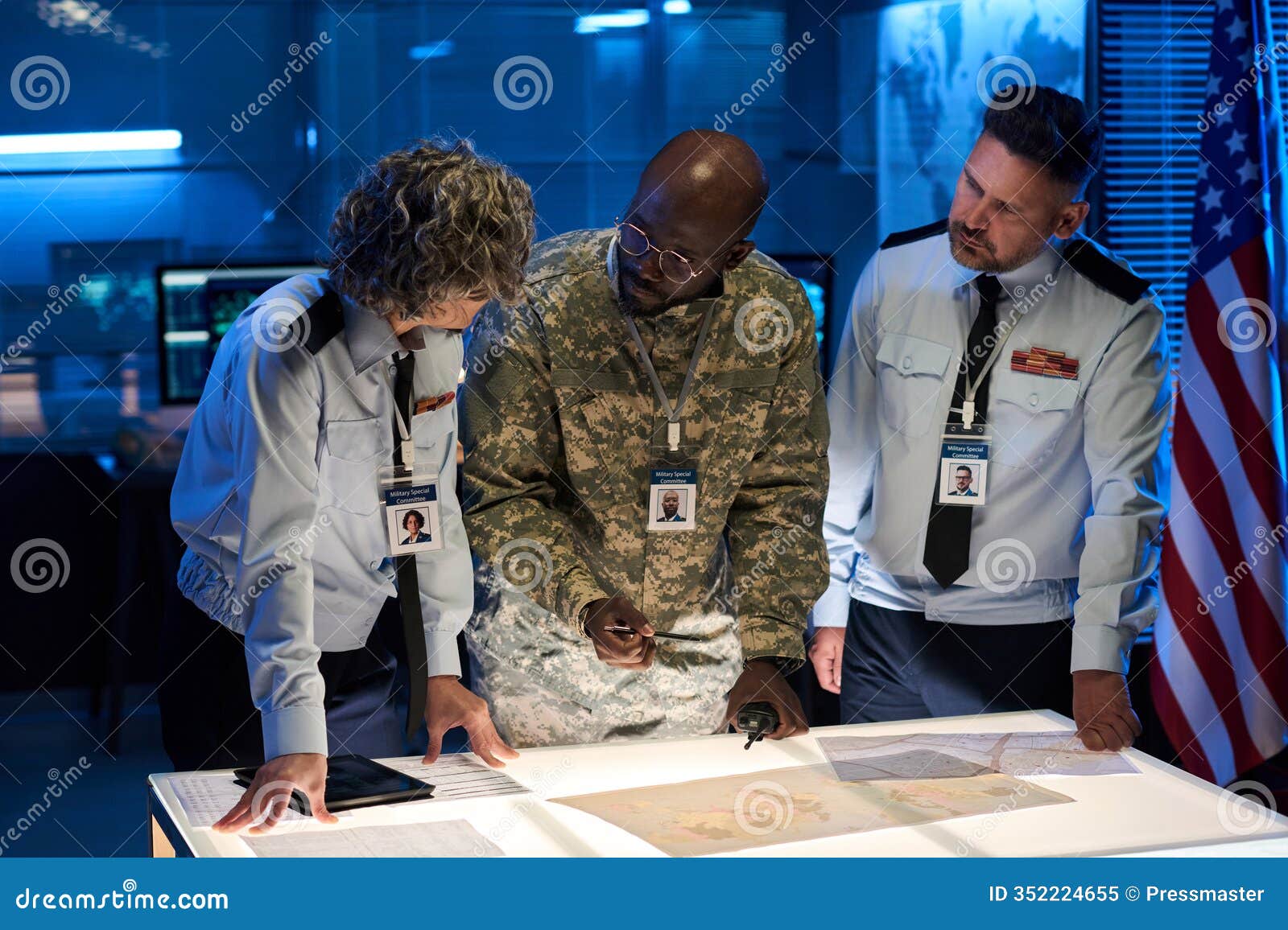 Discussing Map or Other Documents Stock Image - Image of surveillance ...