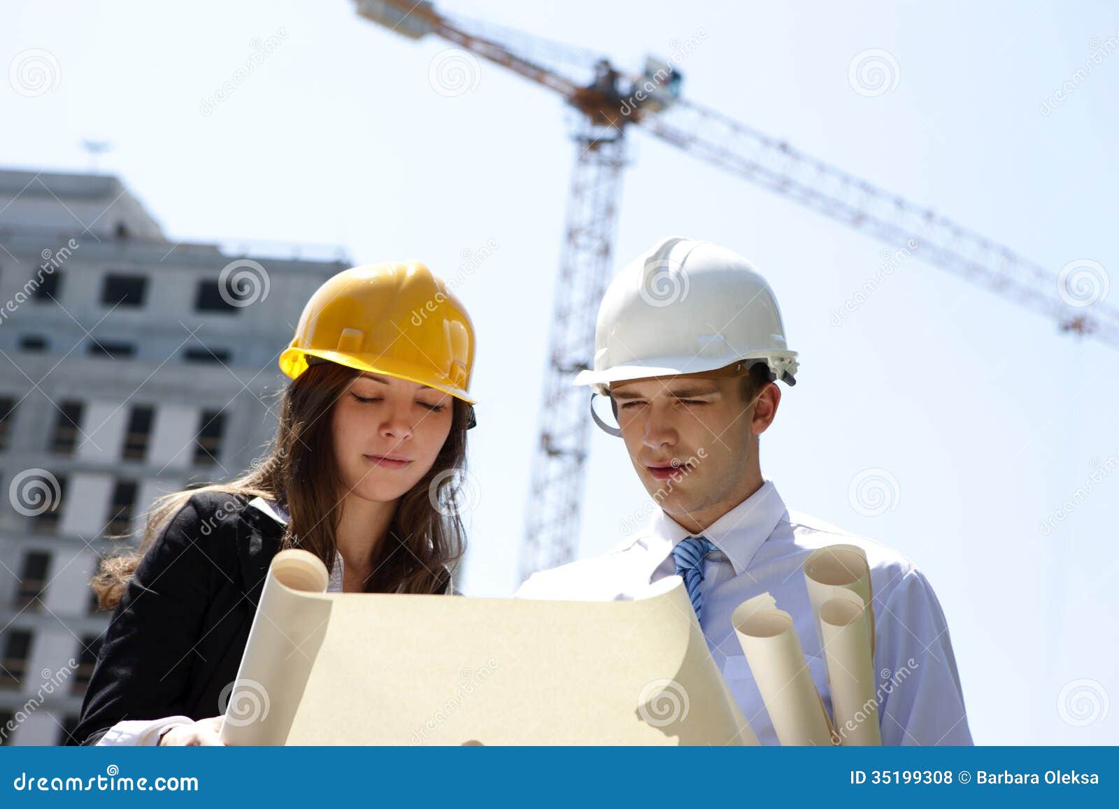 Discussing the Plan stock photo. Image of blueprints - 35199308