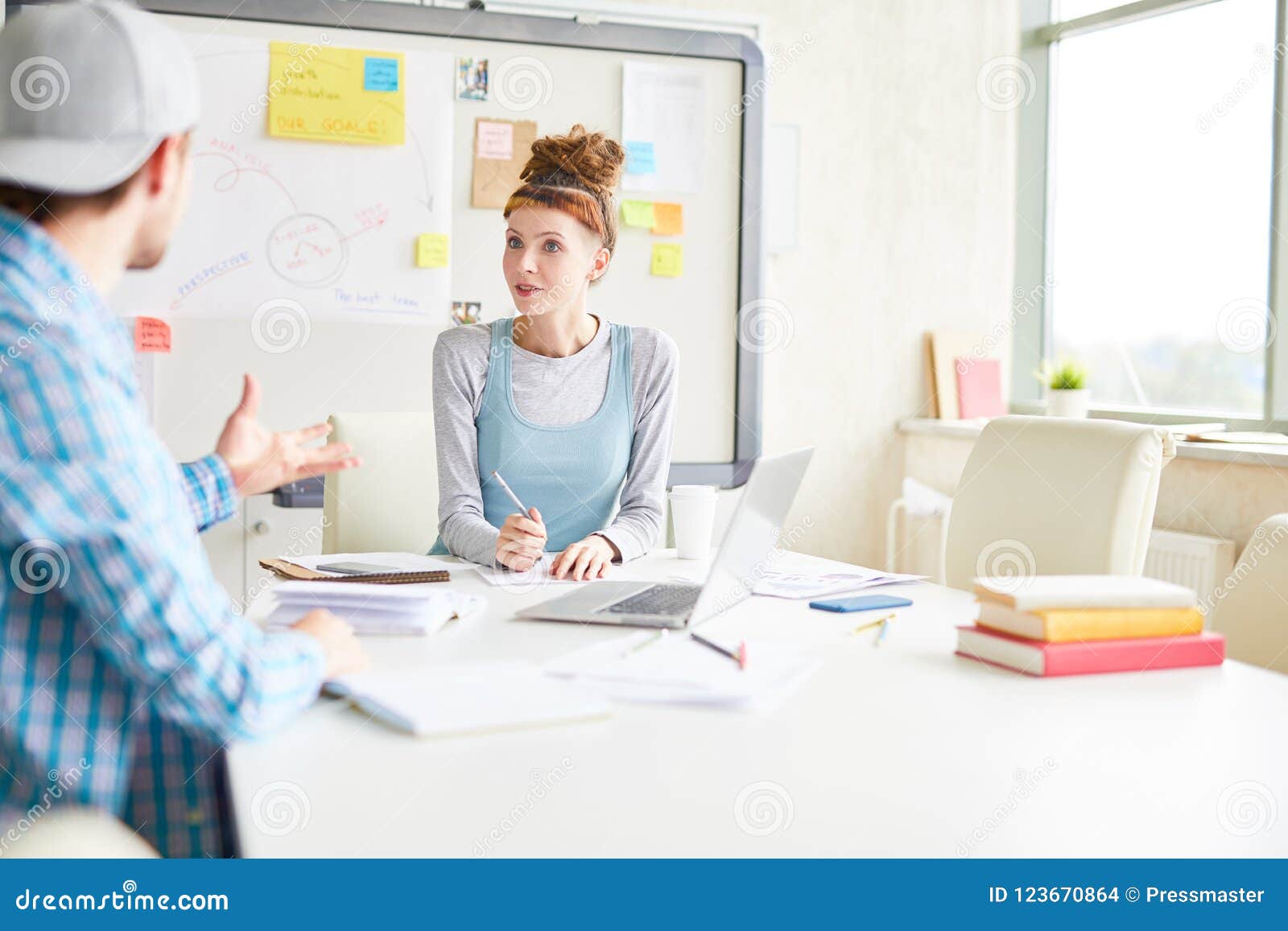 Discussing project stock photo. Image of explaining - 123670864