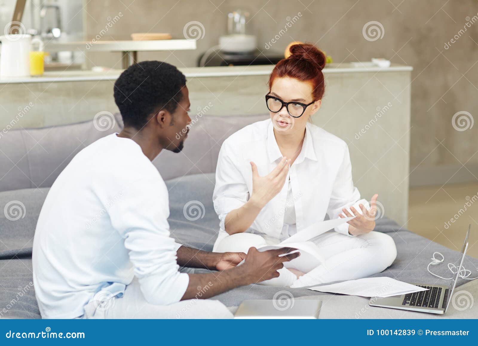Discussing work stock image. Image of talking, communication - 100142839