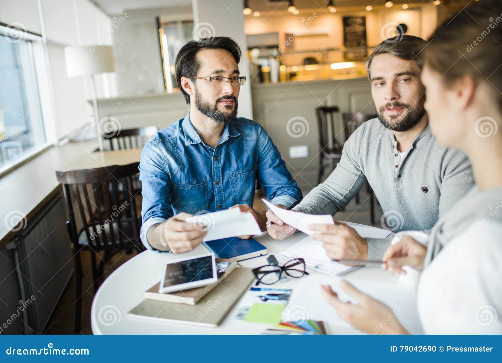 Discussion in cafe stock photo. Image of businessman - 79042690