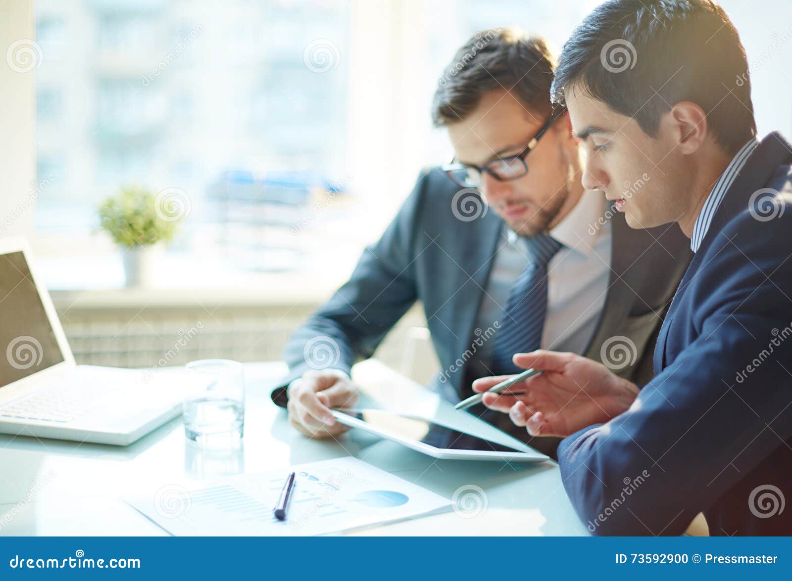 Discussion of data stock photo. Image of showing, executive - 73592900