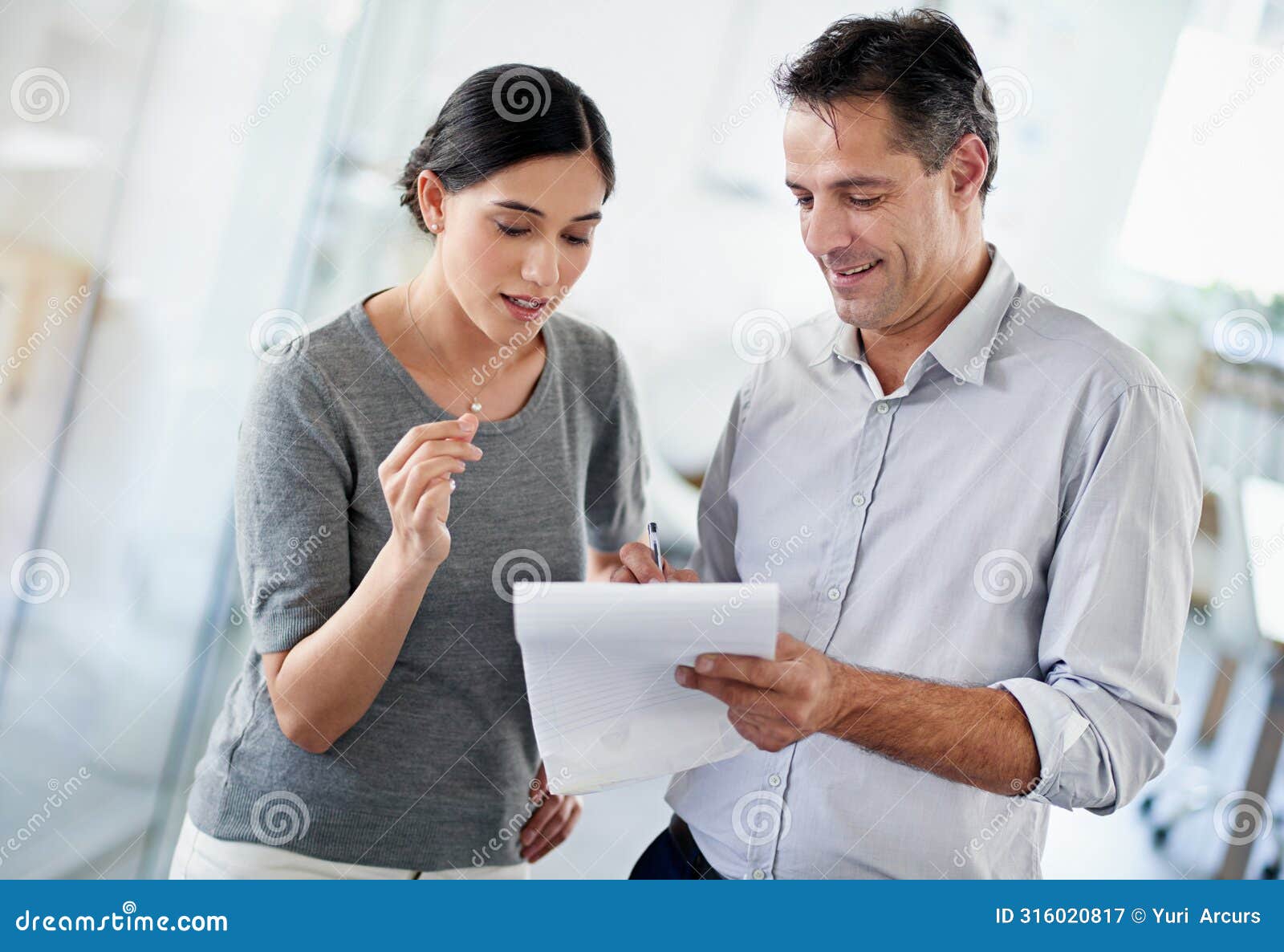 Discussion, Employee and Notepad at Office for Collaboration, Teamwork ...