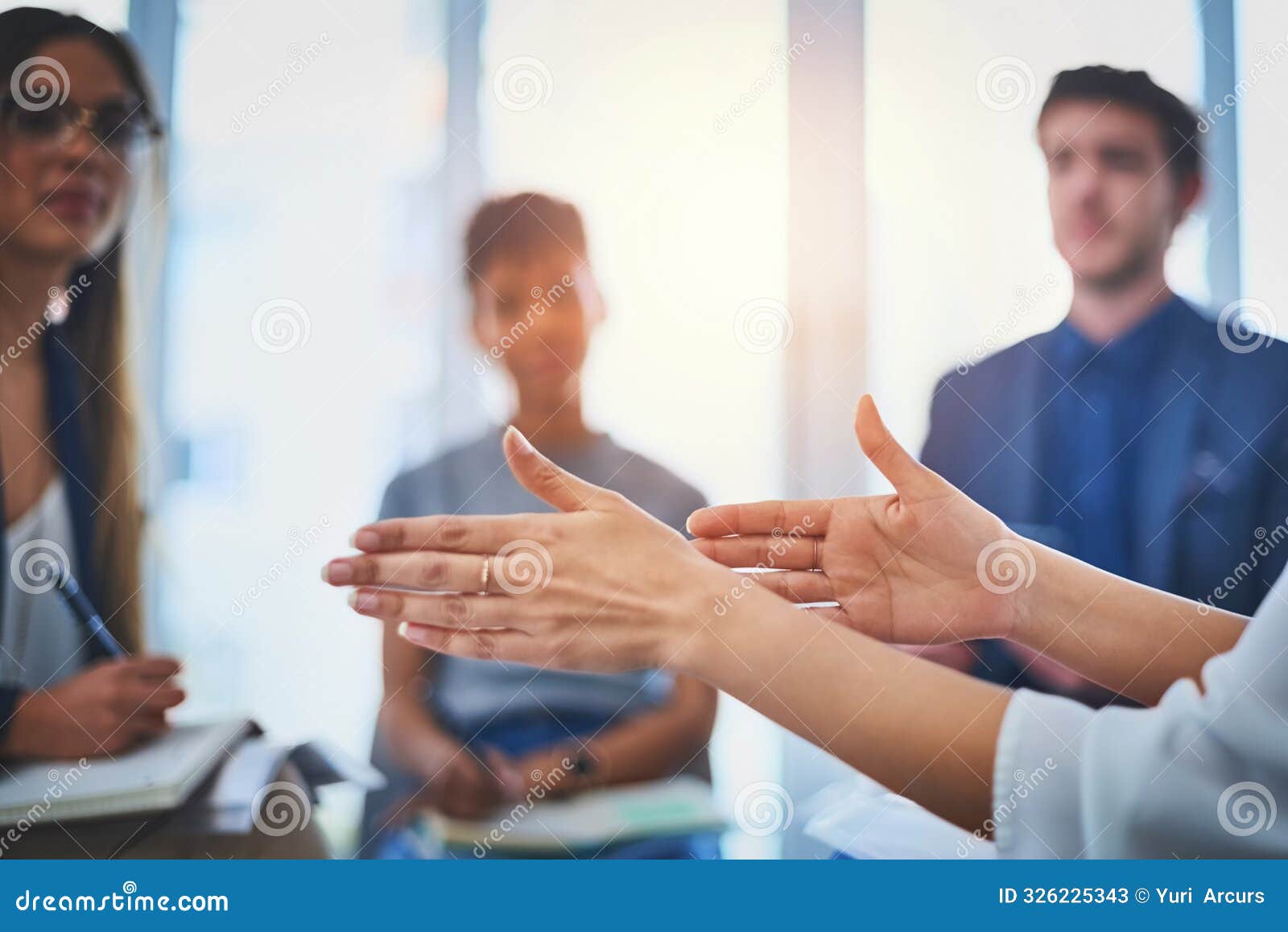 Discussion, Presentation and Hand of Speaker with Business People in ...