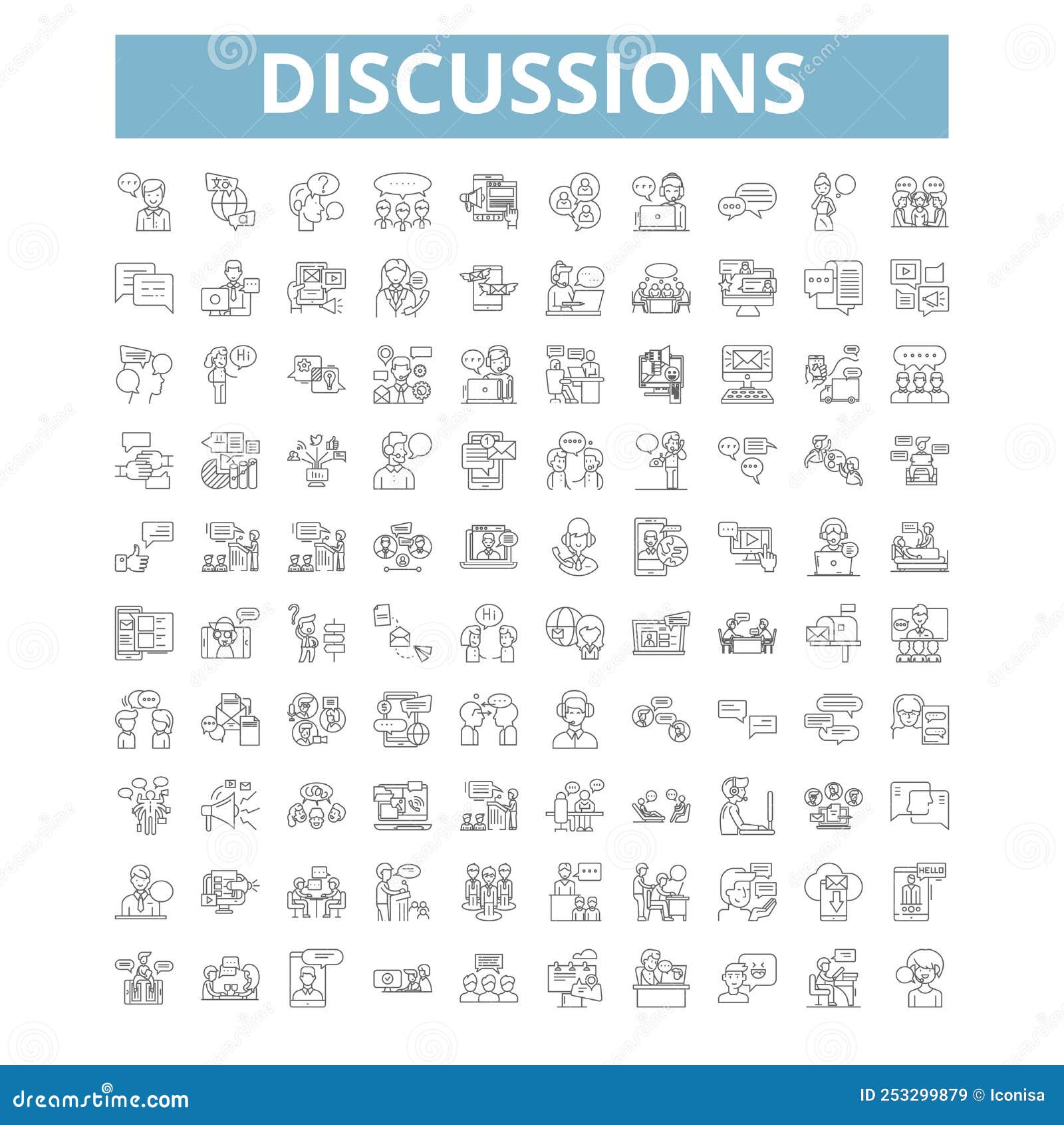 Discussions Icons, Line Symbols, Web Signs, Vector Set, Isolated ...