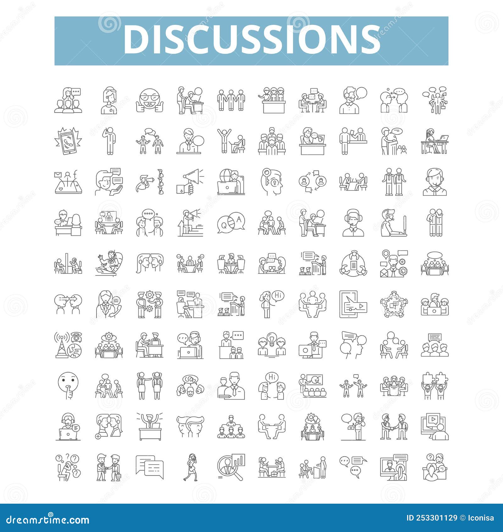 Discussions Icons, Line Symbols, Web Signs, Vector Set, Isolated ...
