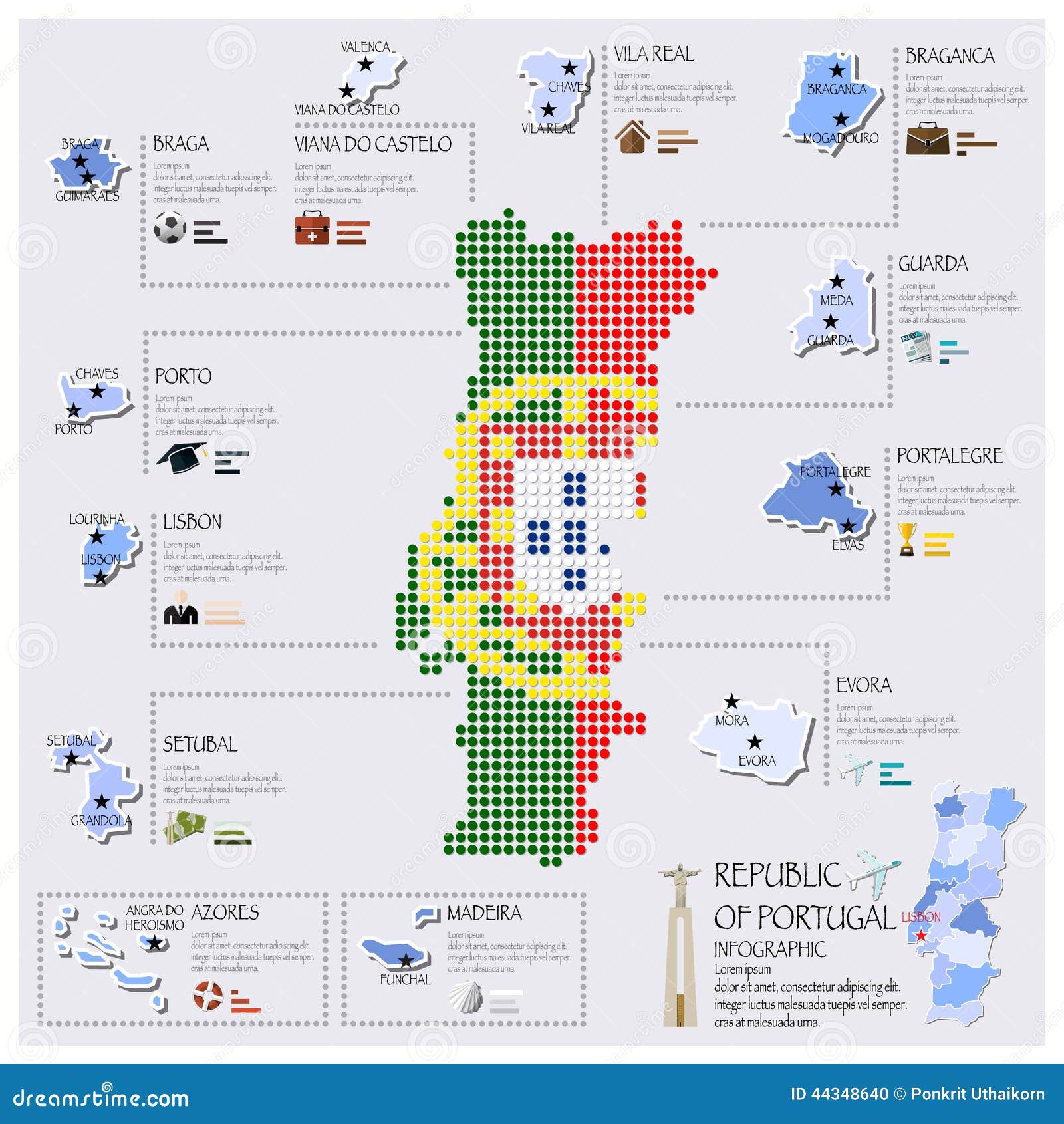 Diseño De Dot and Flag Map of Portugal Infographic Ilustración del ...