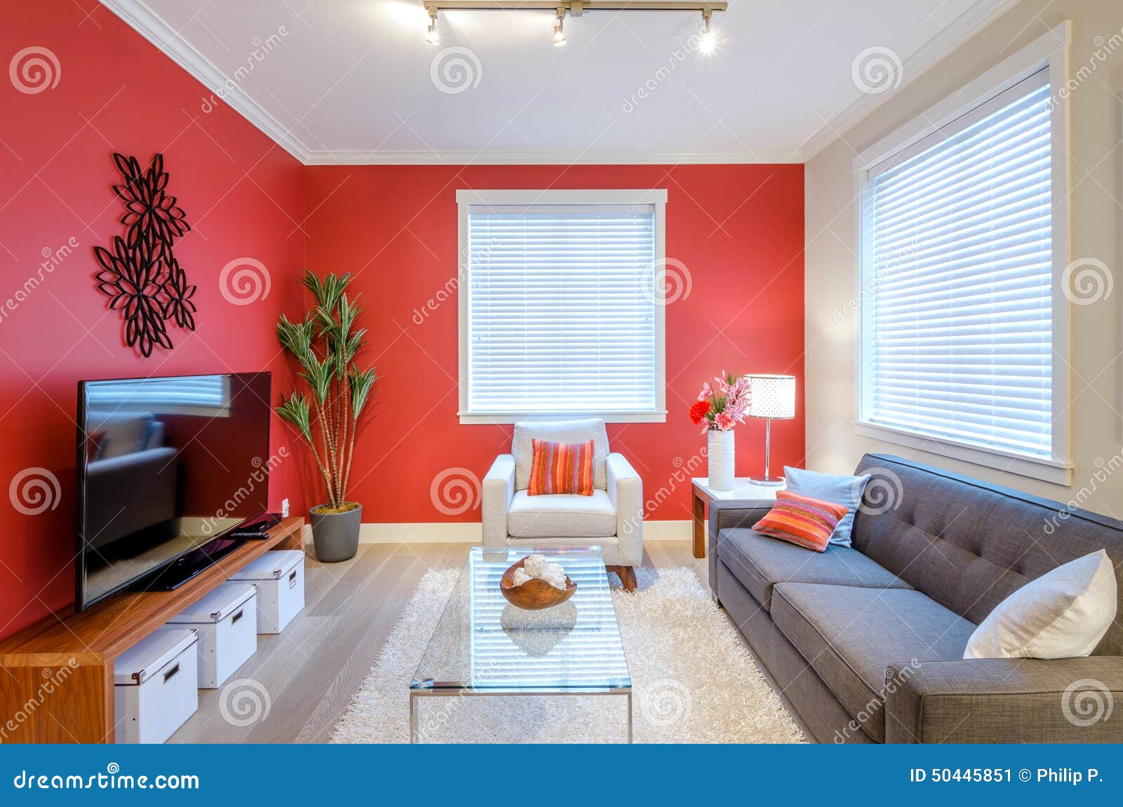 Diseño Interior De La Sala De Estar Roja Moderna Imagen de archivo ...