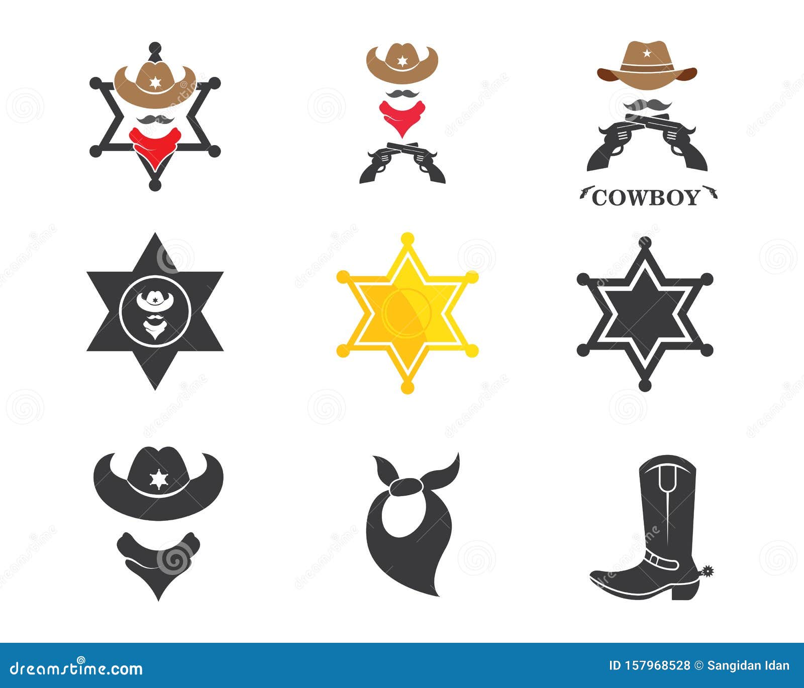DiseÃ±o Vectorial Del Conjunto De Iconos De Cowboy Ilustración del ...