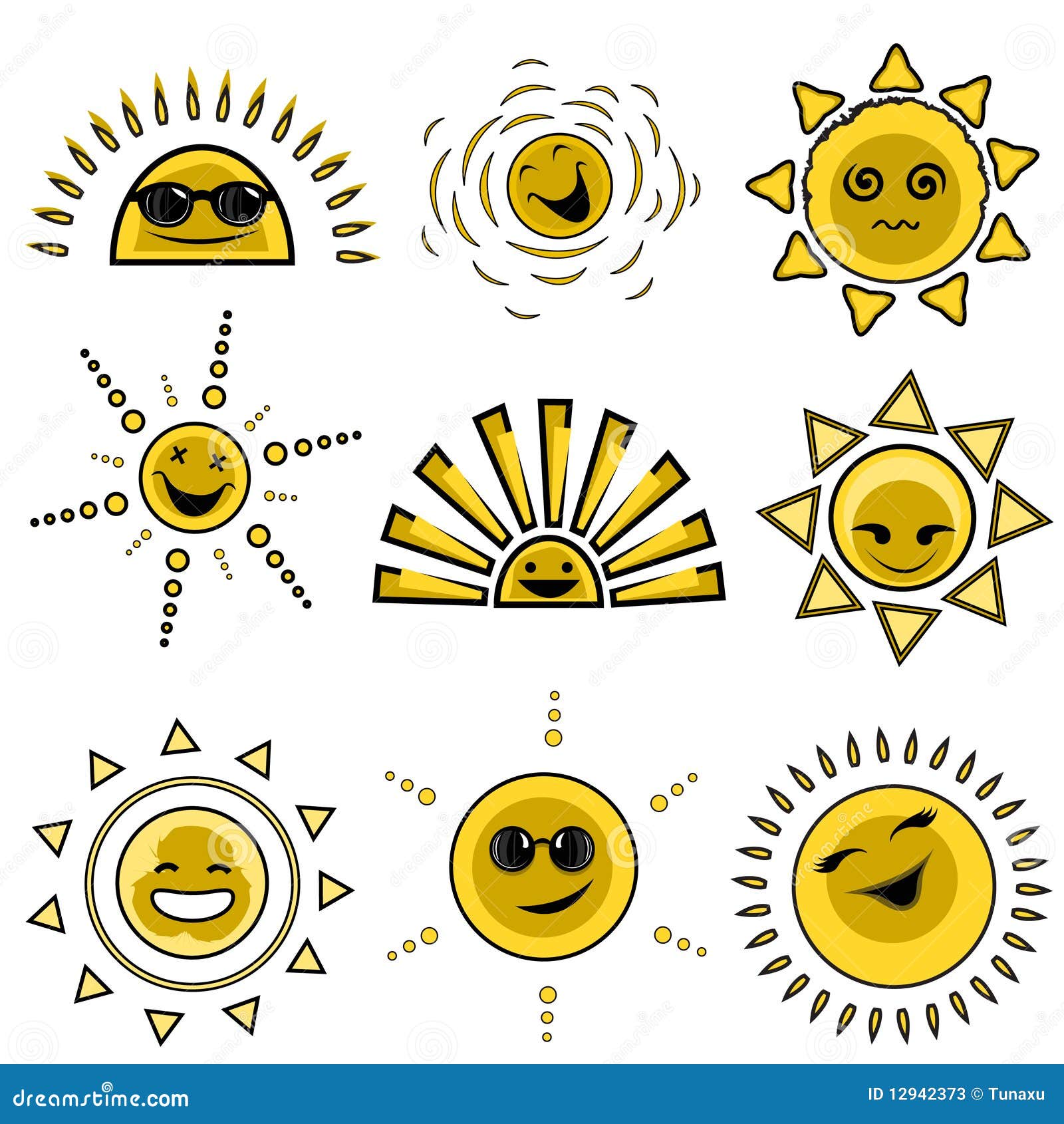 Diseños Del Sol De La Historieta Ilustración del Vector - Ilustración ...