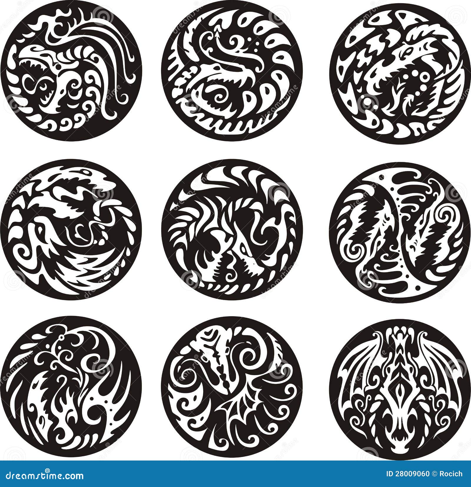 Diseños Redondos Del Dragón Ilustración del Vector - Ilustración de ...