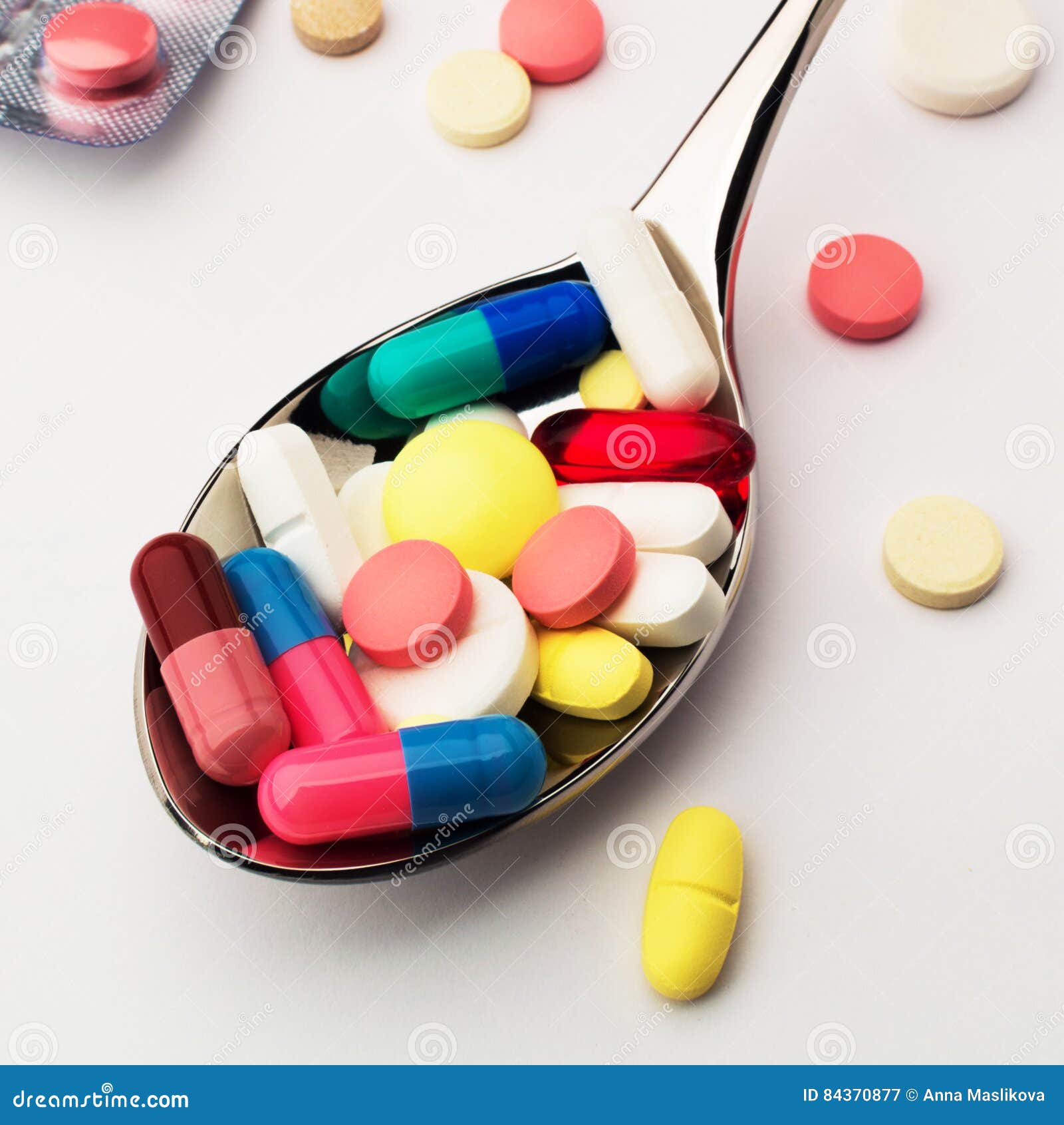 Disease. a Lot of Pills into Spoon Stock Image - Image of health ...