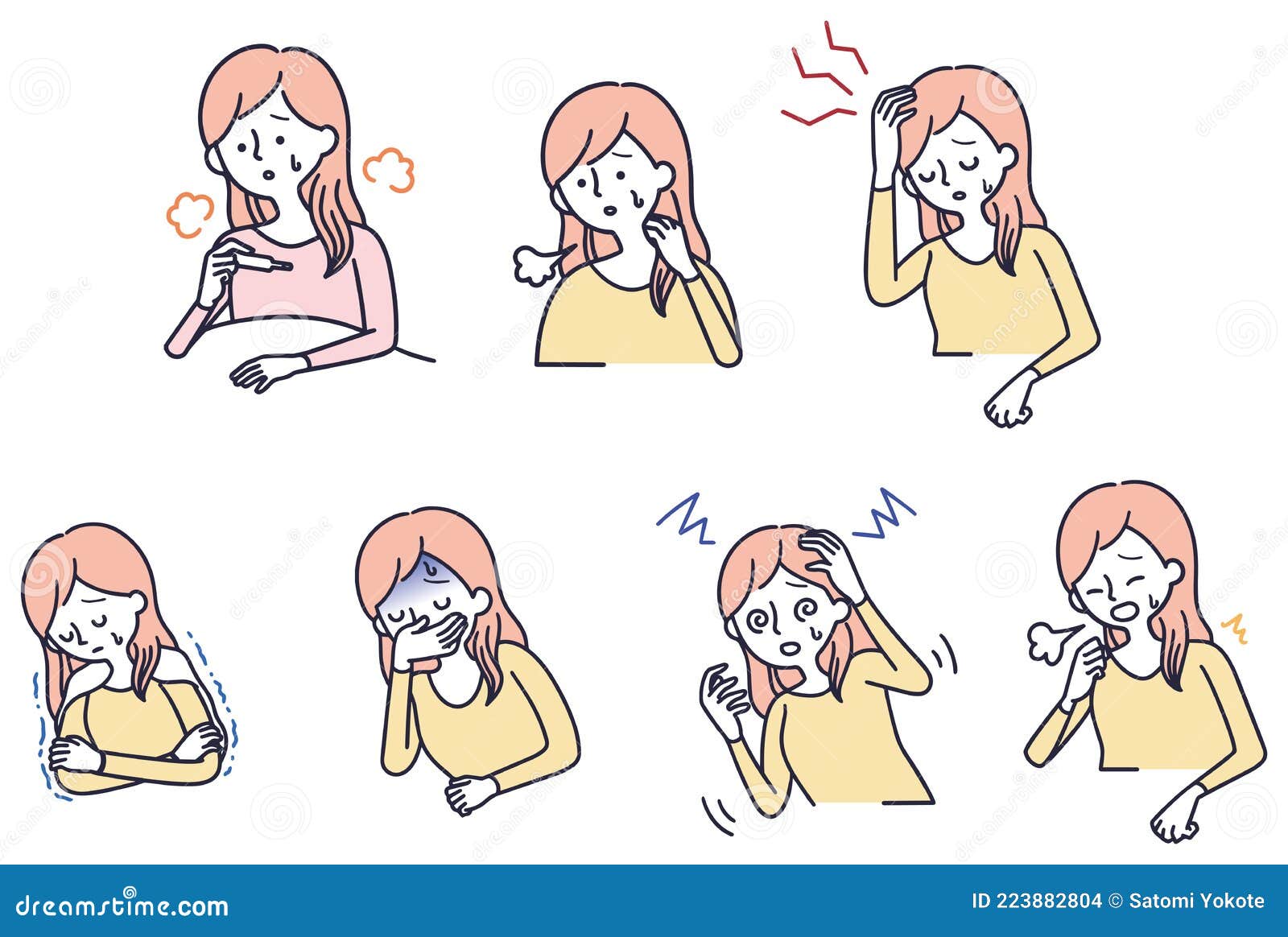 Disease, Symptom, Woman, Simple Illustration Set Stock Vector ...