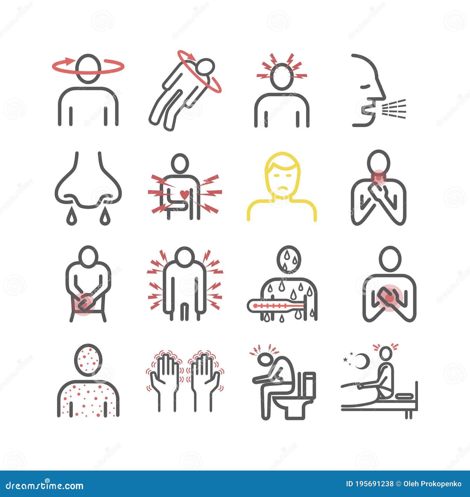 Disease Symptoms Line Icons. Vector Sign for Web Graphics. Stock Vector ...