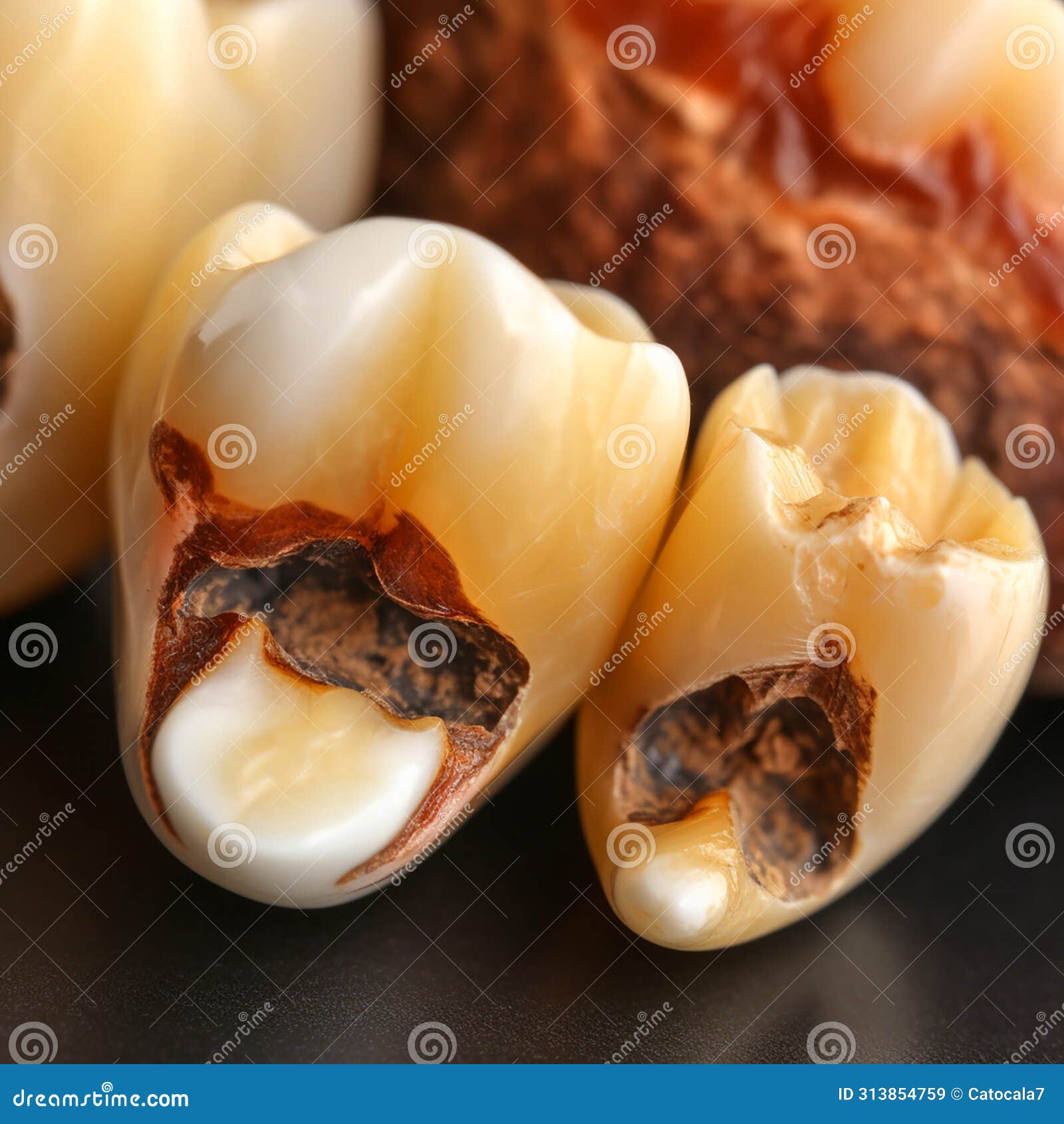 Diseased Teeth Affected by Caries, Close-up Stock Illustration ...
