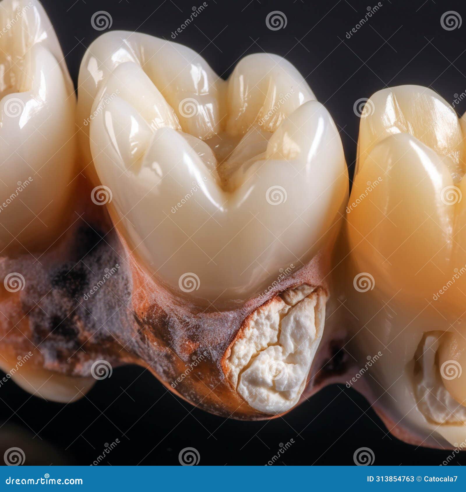 Diseased Teeth Affected by Caries, Close-up Stock Illustration ...
