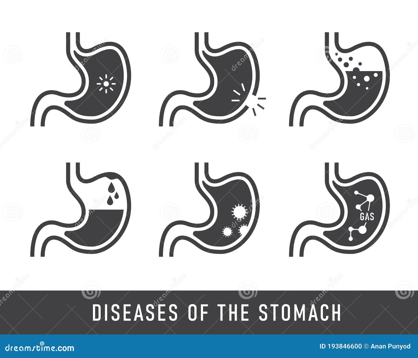 Diseases of the Stomach Sign Icon Vector Set Design Stock Vector ...