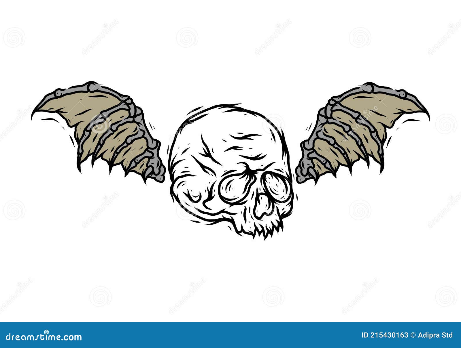 Disegno a Mano Di Scheletro Di Testa E Ali Illustrazione Vettoriale ...
