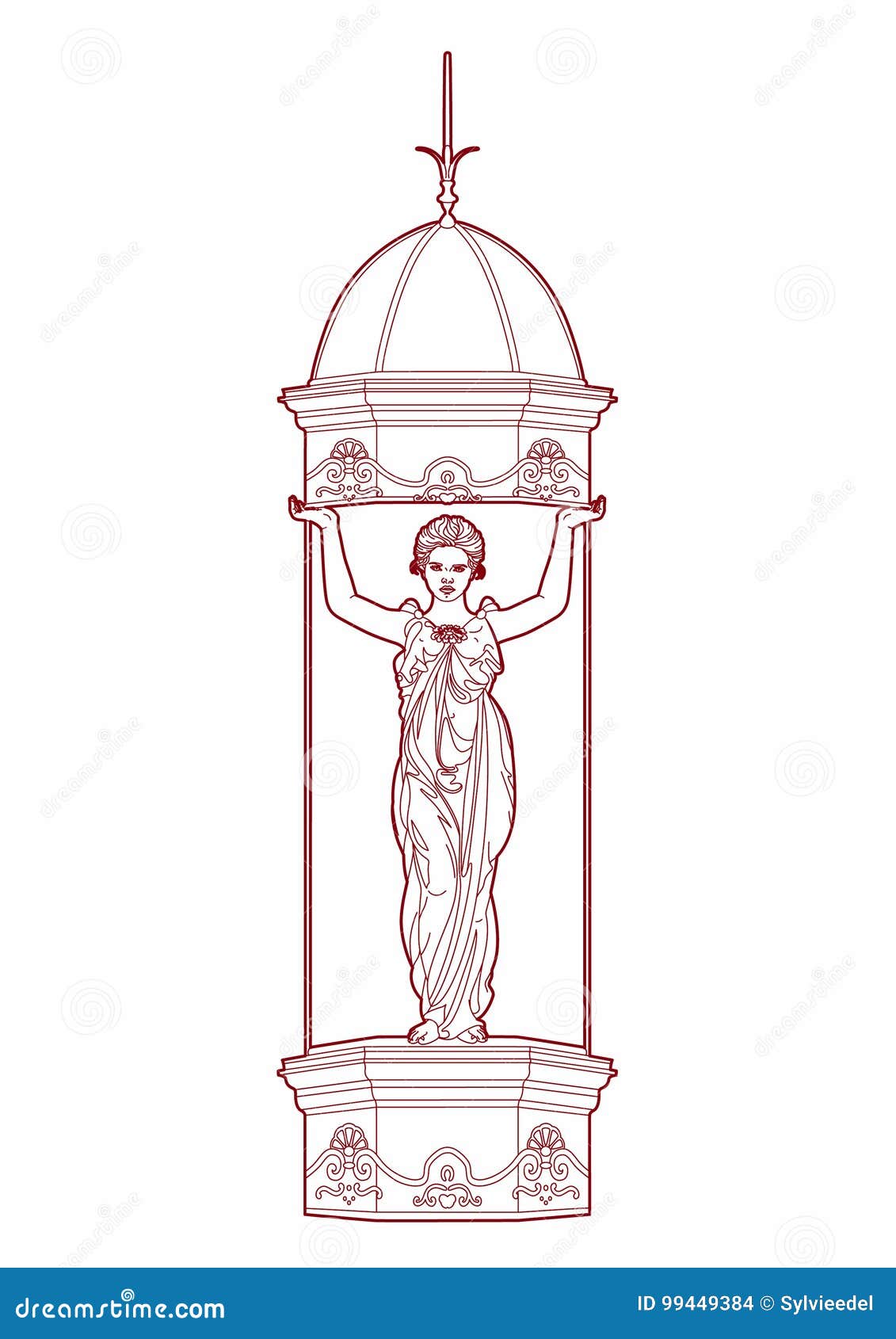 Disegno Rosso Di Una Cariatide Illustrazione Vettoriale - Illustrazione ...