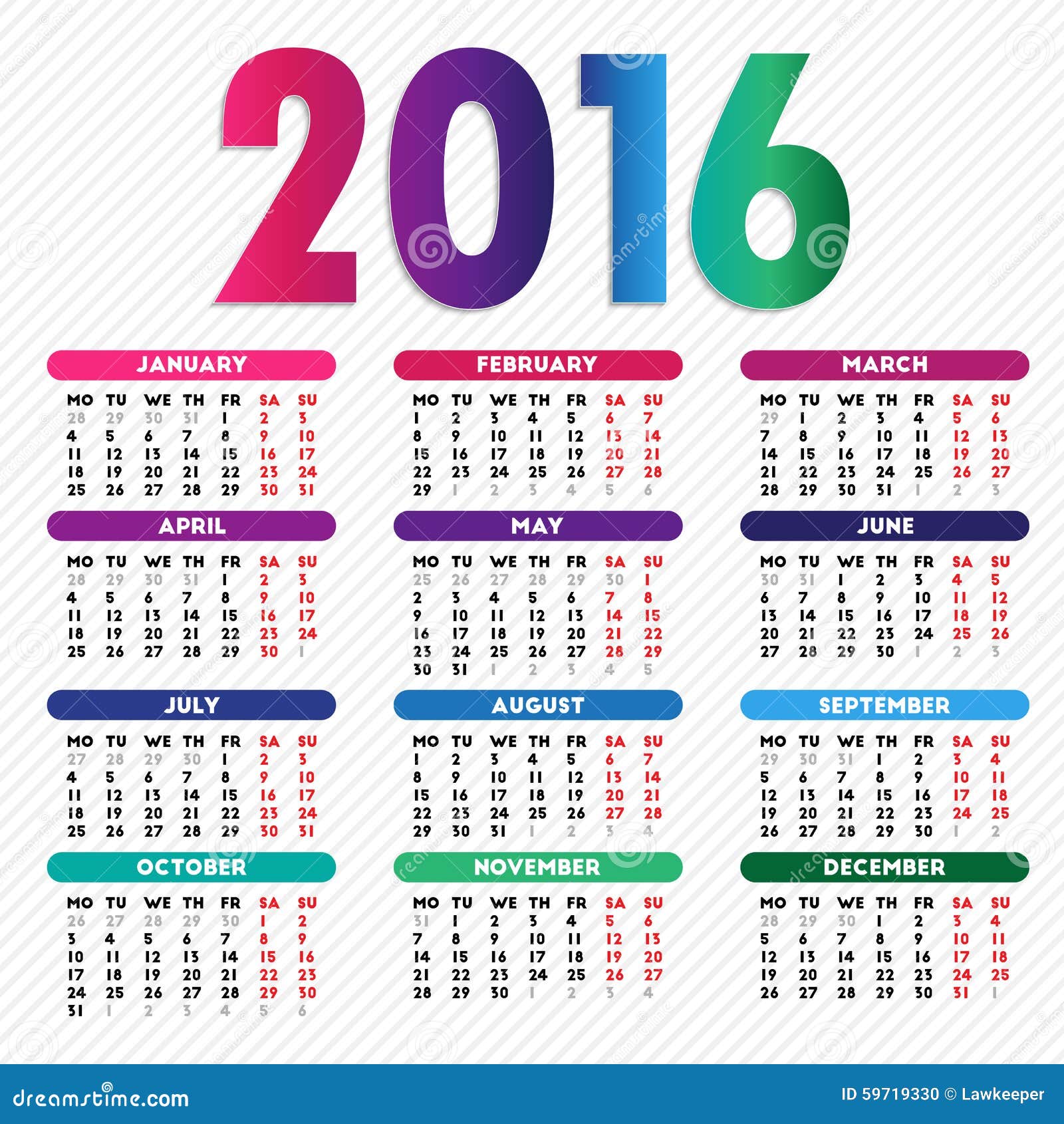 Diseño Del Calendario 2016 Ilustración del Vector - Imagen: 59719330