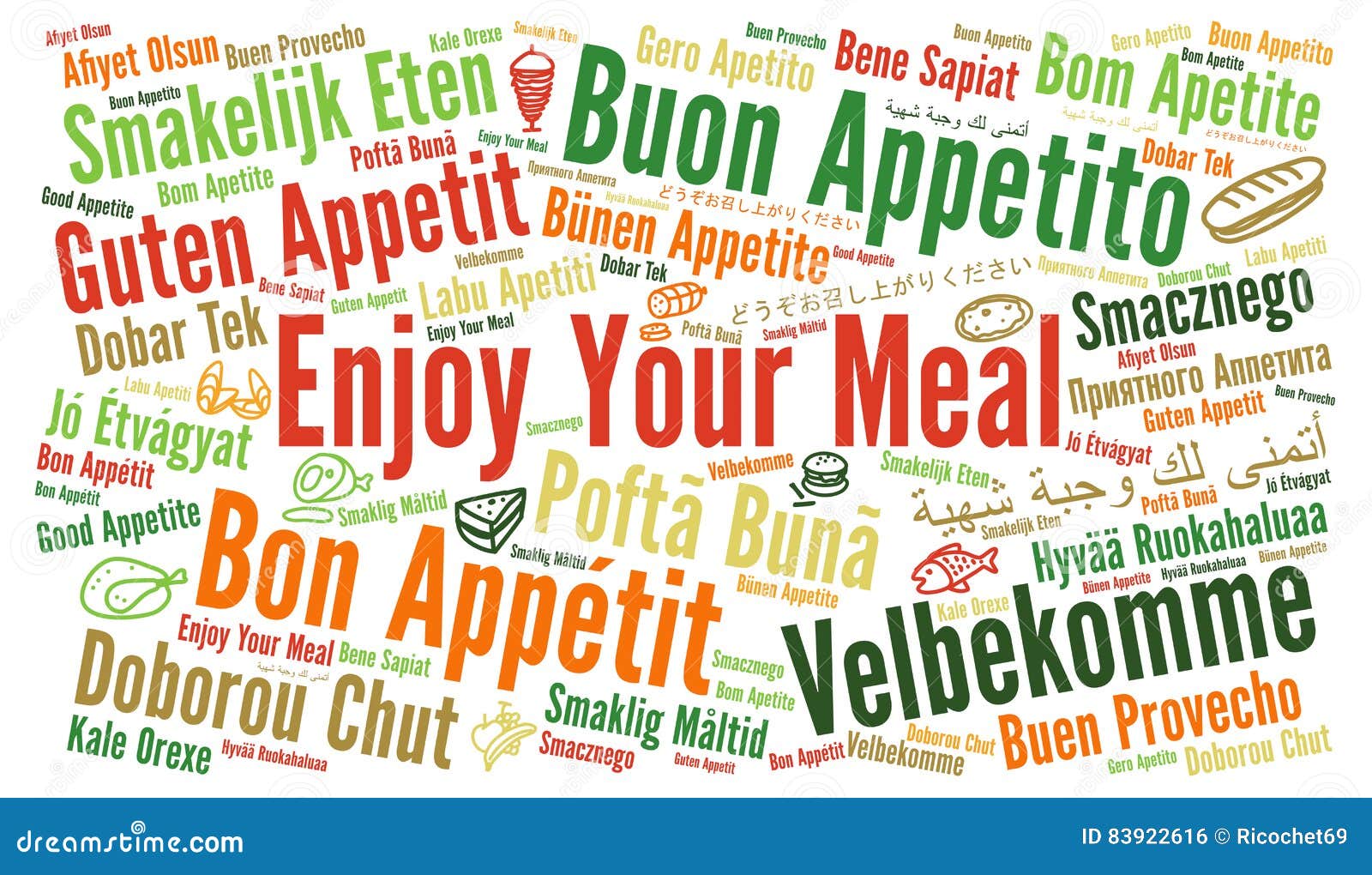 Disfrute De Su Comida En Otros Idiomas Foto de archivo - Ilustración de ...
