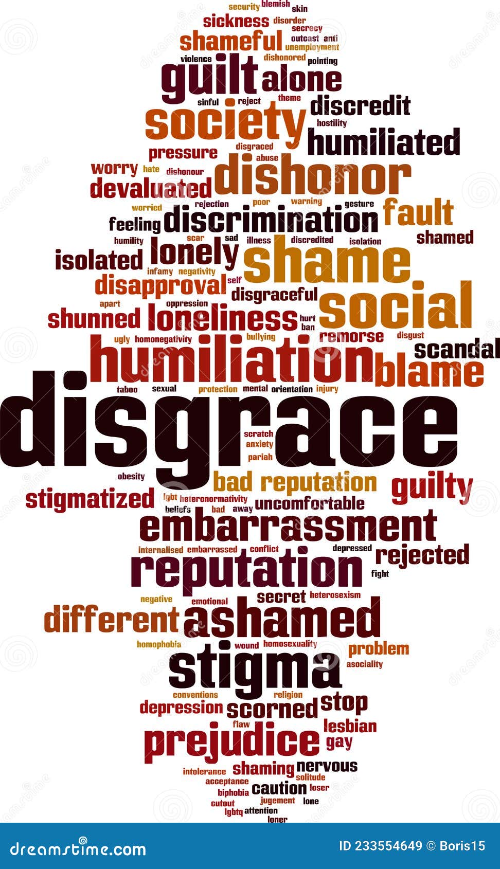 Disgrace word cloud stock vector. Illustration of rejected - 233554649