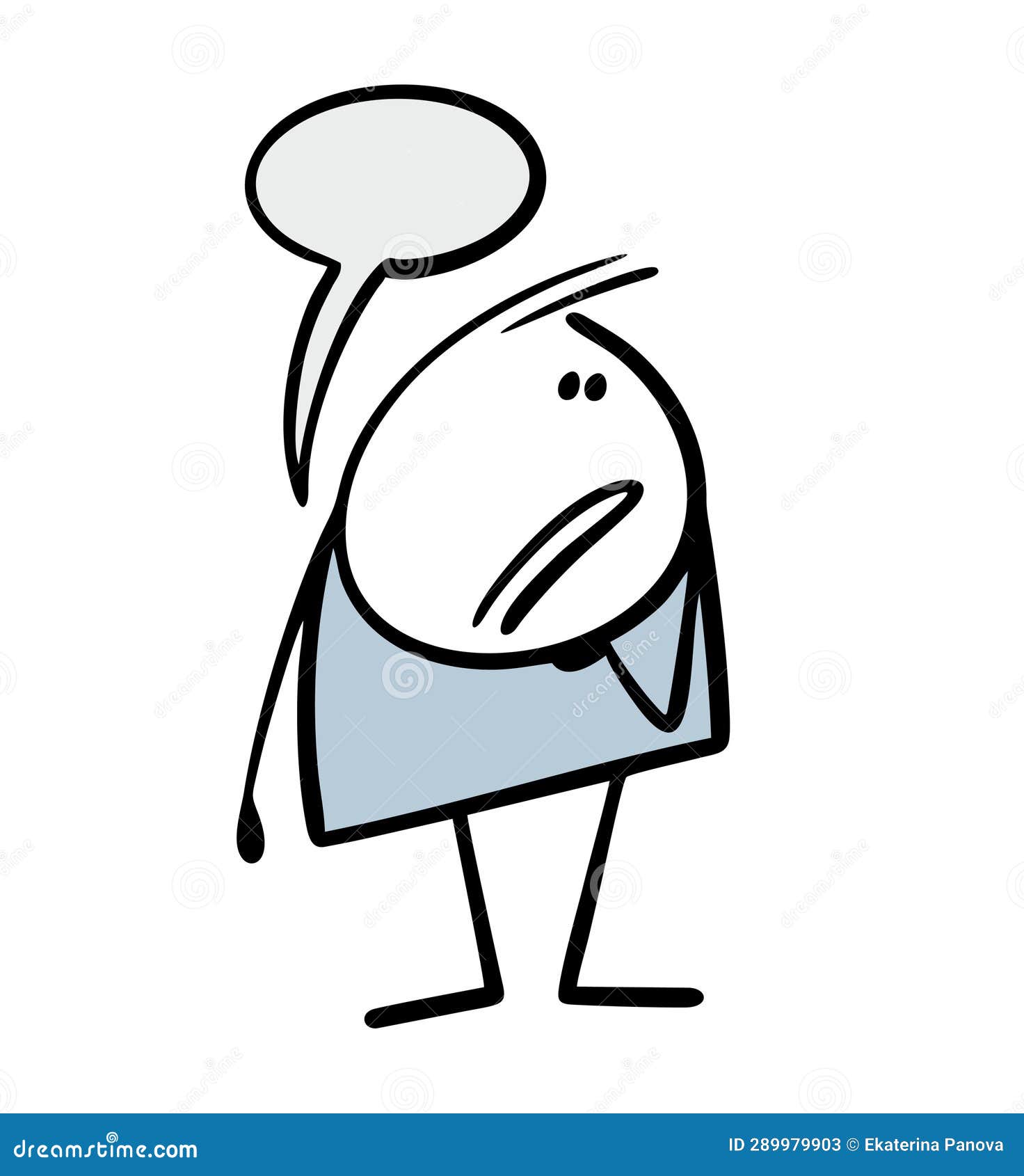 Disgruntled Cartoon Stickman Looks at the Interlocutor with Hostility ...