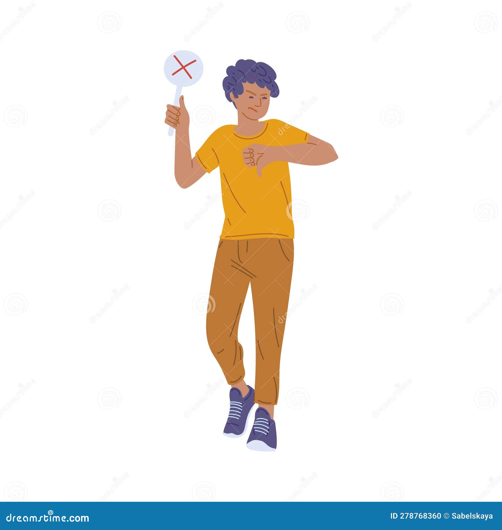 Disgruntled Man Showing Thumbs Down, Refuse Gesture Flat Style Stock ...