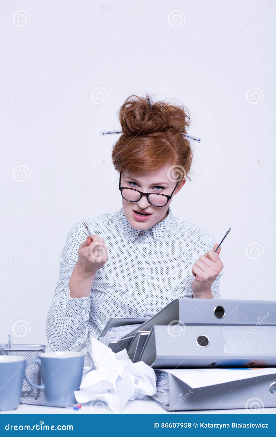 Disgruntled Worker Behind the Desk Stock Photo - Image of businesswoman ...