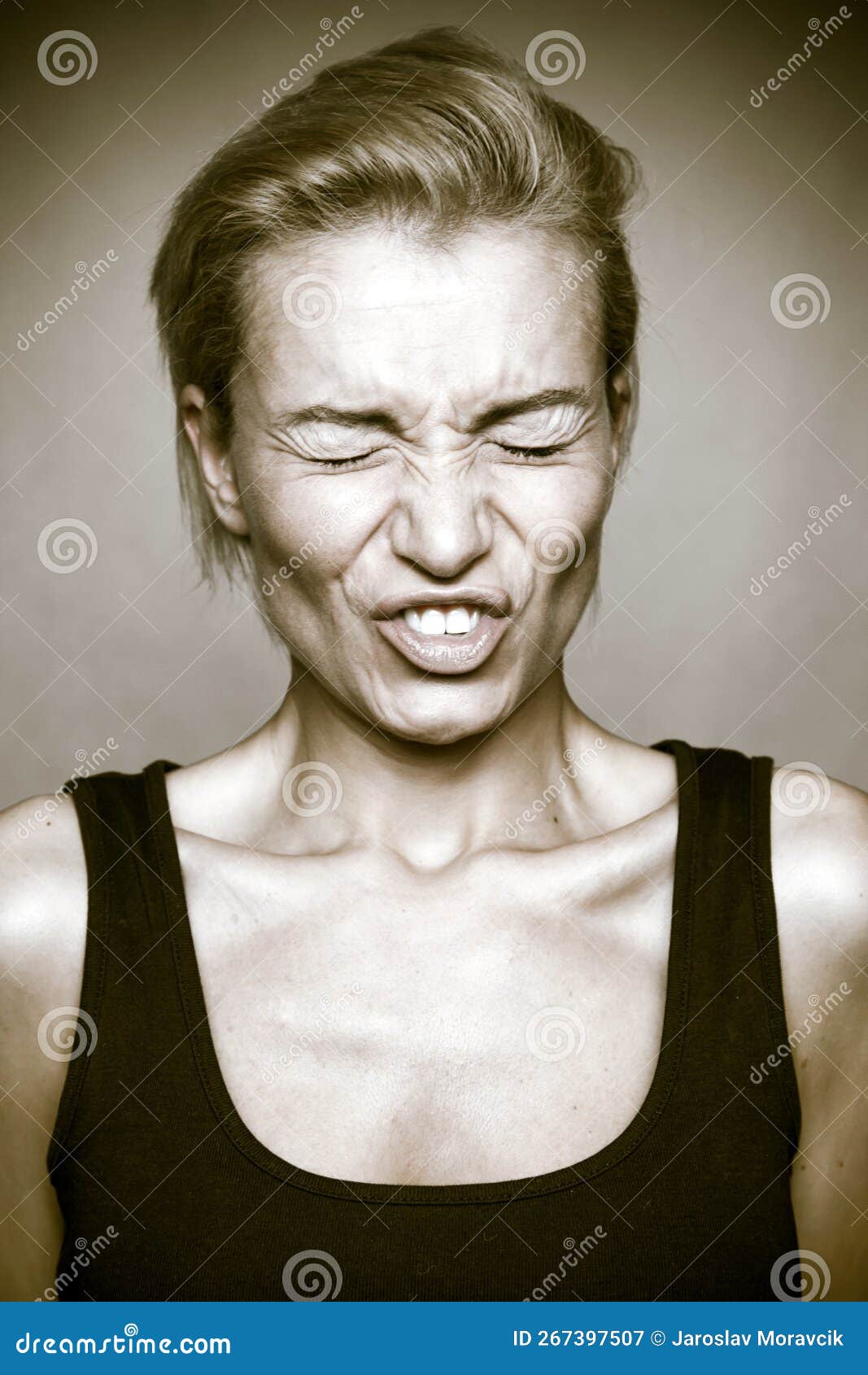 Disgusted Expression on the Young Woman`s Face Stock Image - Image of ...