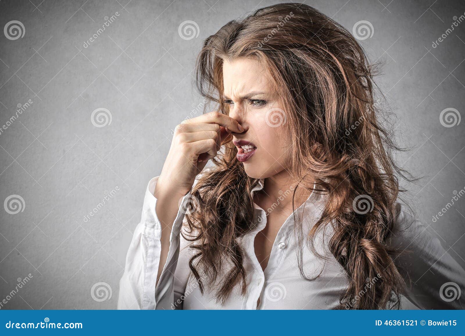 Disgusted woman stock image. Image of nose, smeller, girl - 46361521