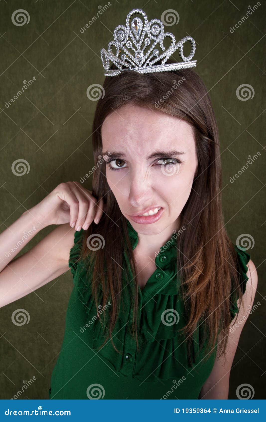 Disgusted Young Woman in Crown Stock Photo - Image of scared ...