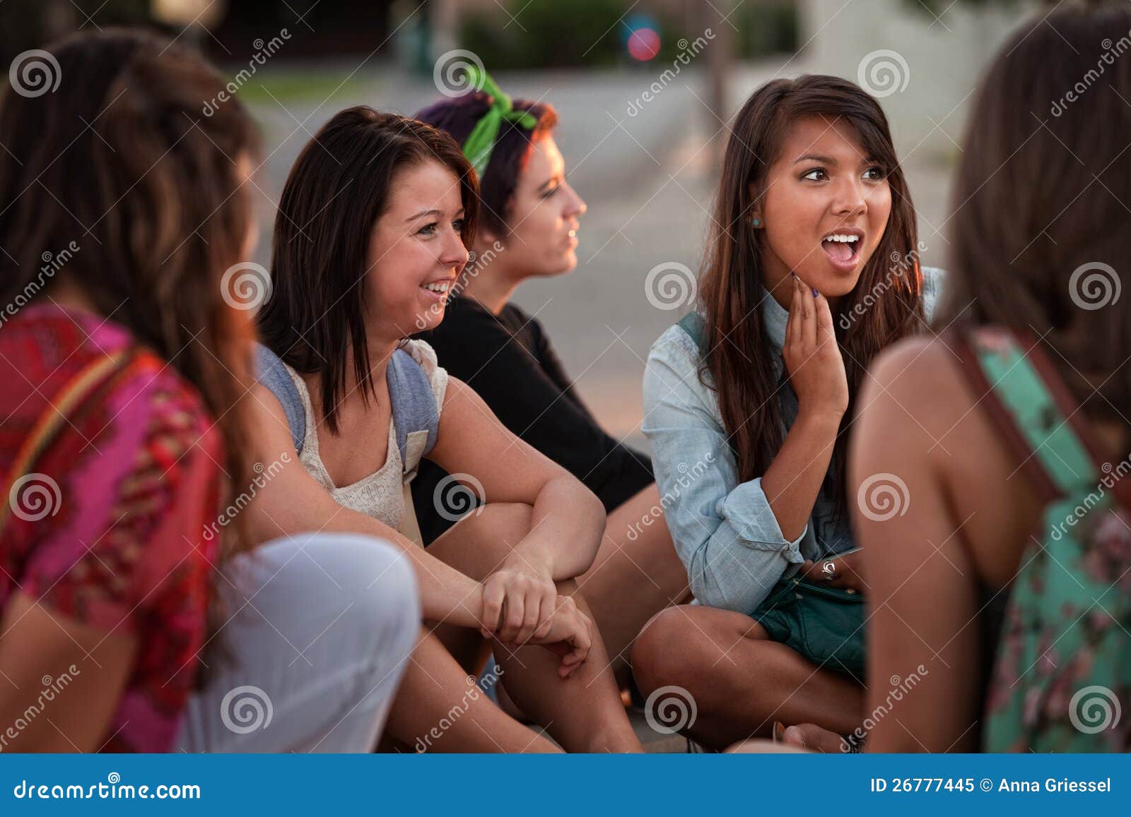 Disgusted Young Woman with Friends Stock Image - Image of ground ...