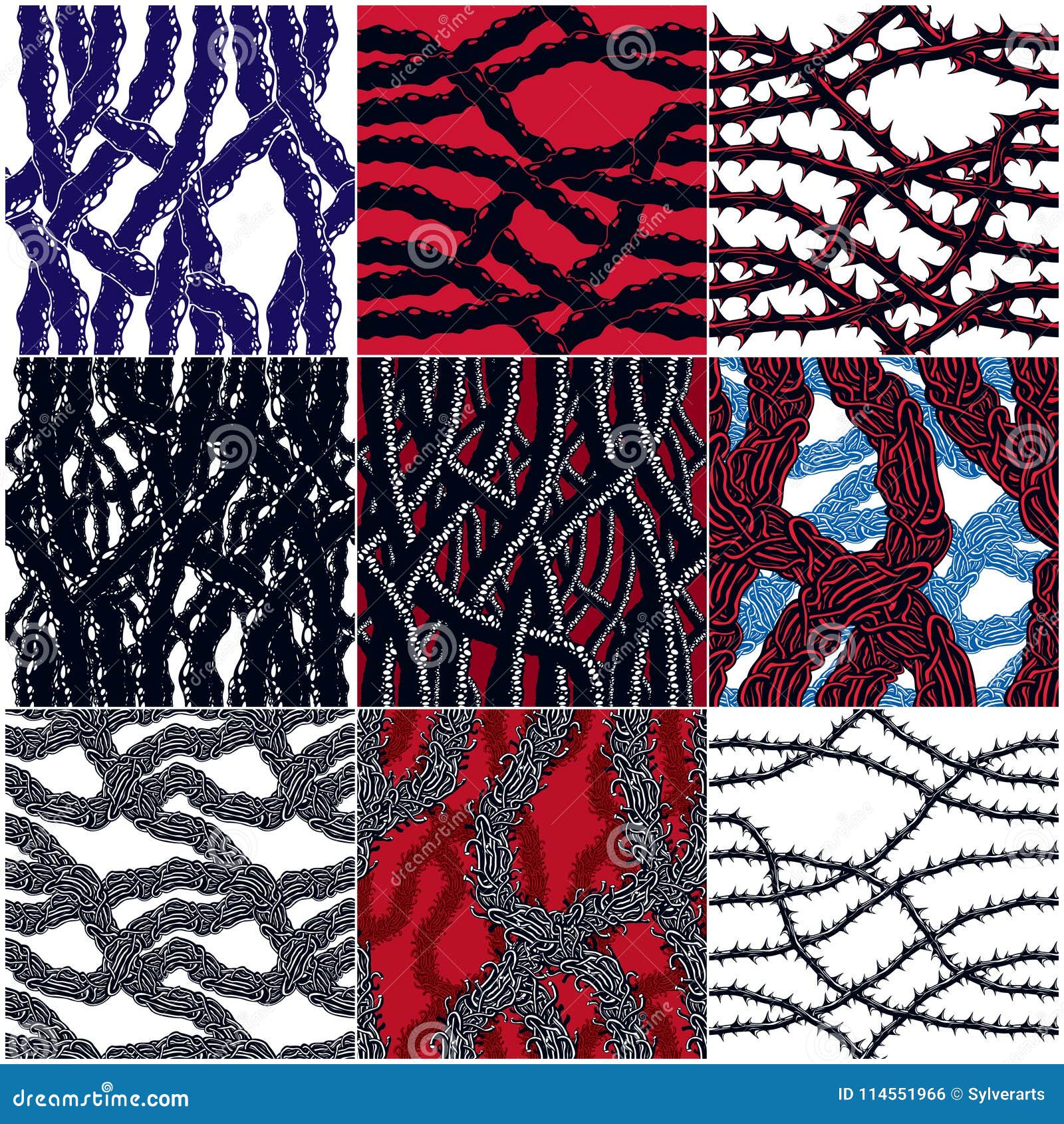 Disgusting Horror Art And Nightmare Seamless Patterns Set, Vector ...